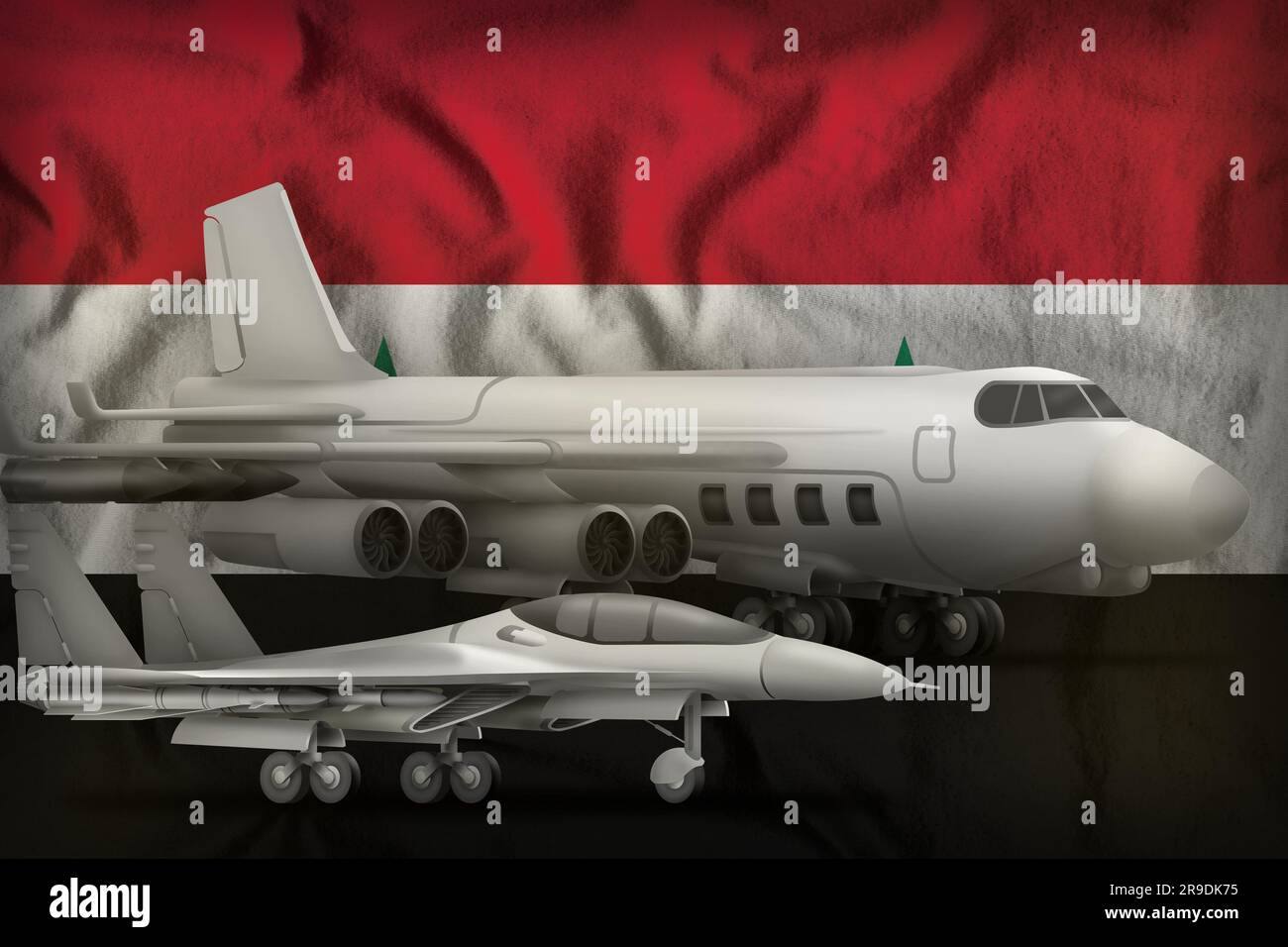 air forces on the Syrian Arab Republic flag background. Syrian Arab ...