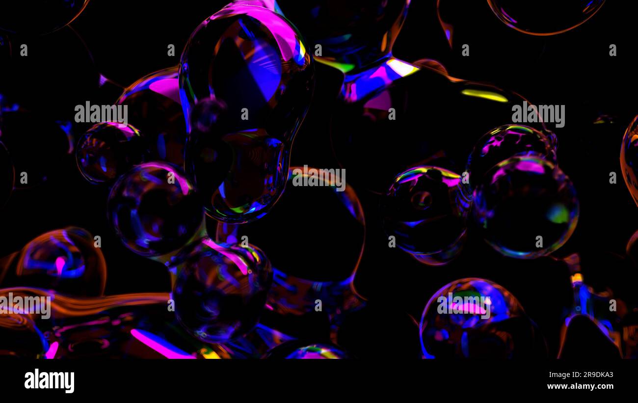 colorful transparent fluid meta spheres on dark bg - abstract 3D ...
