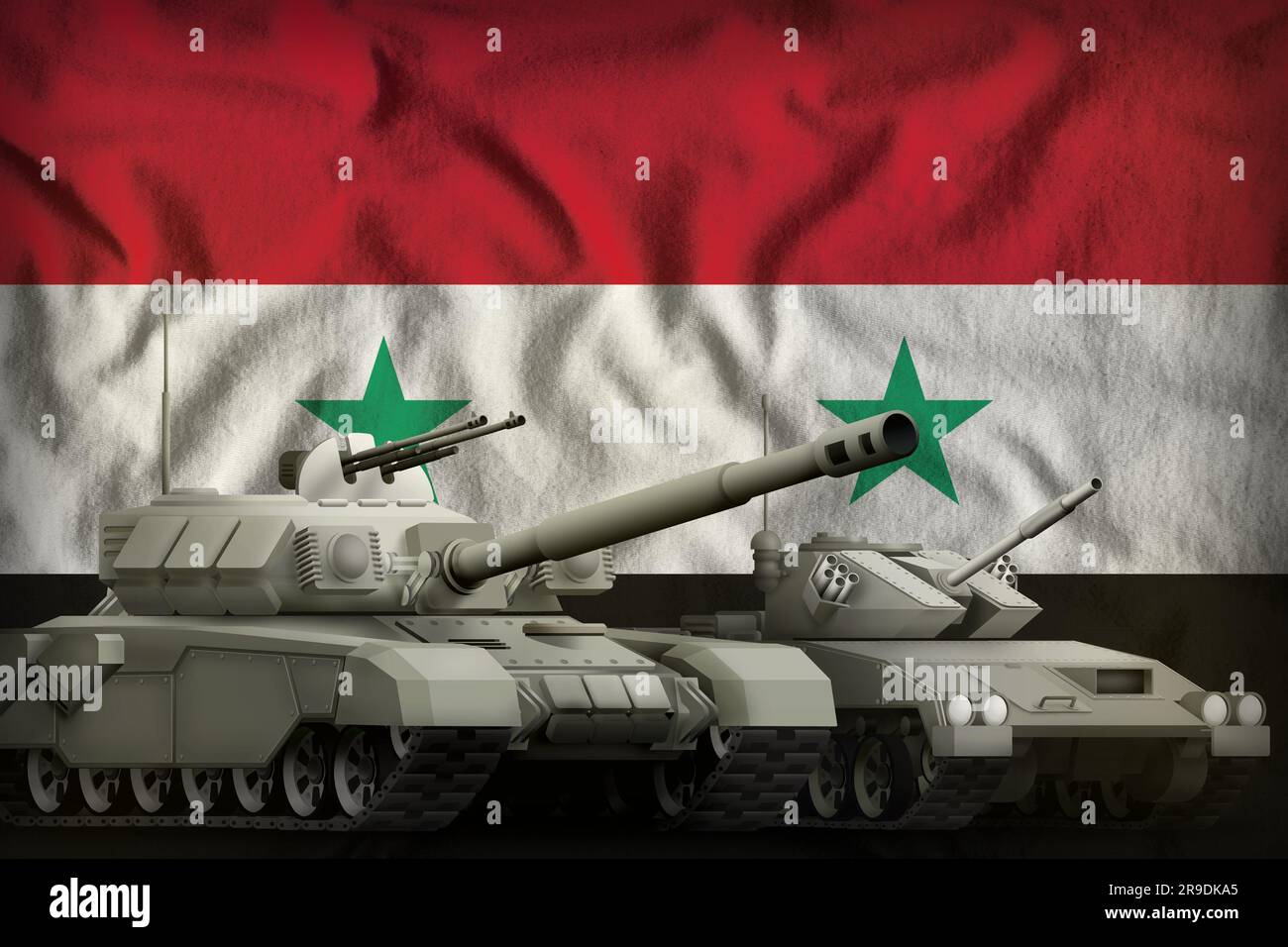 tanks on the Syrian Arab Republic flag background. Syrian Arab Republic ...