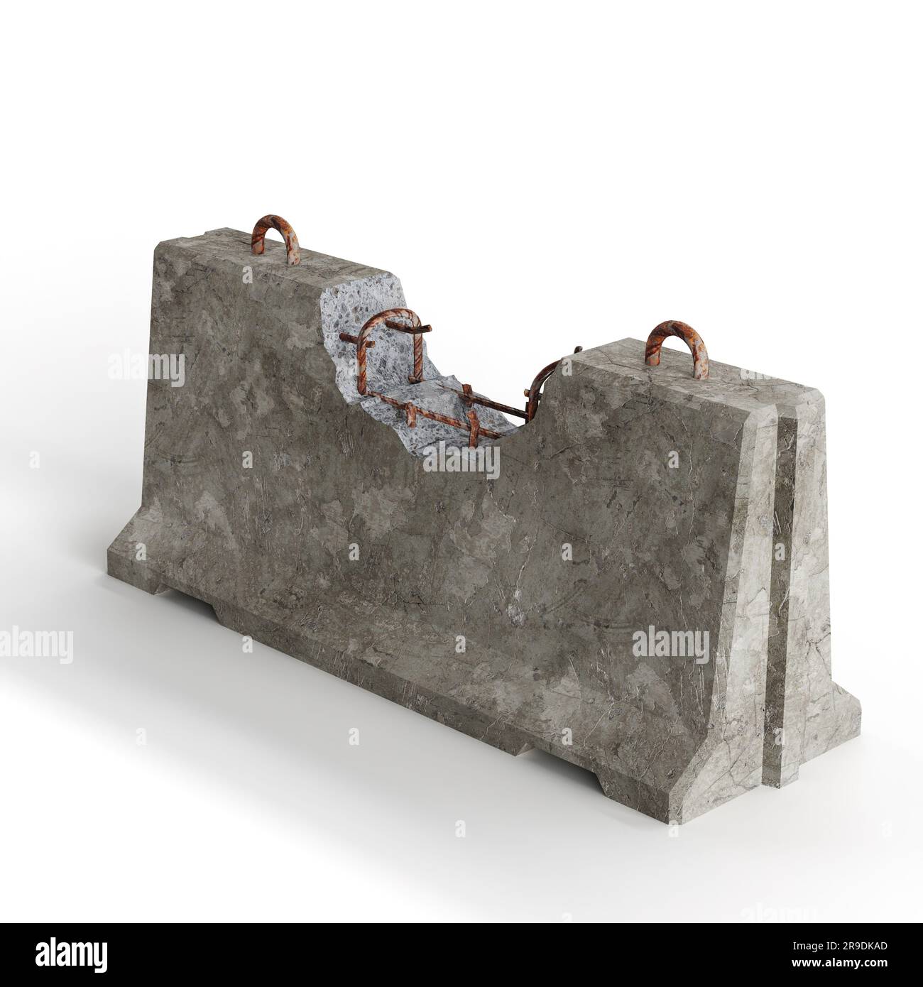 A 3D render of a concrete stone wall barricade on the white background ...