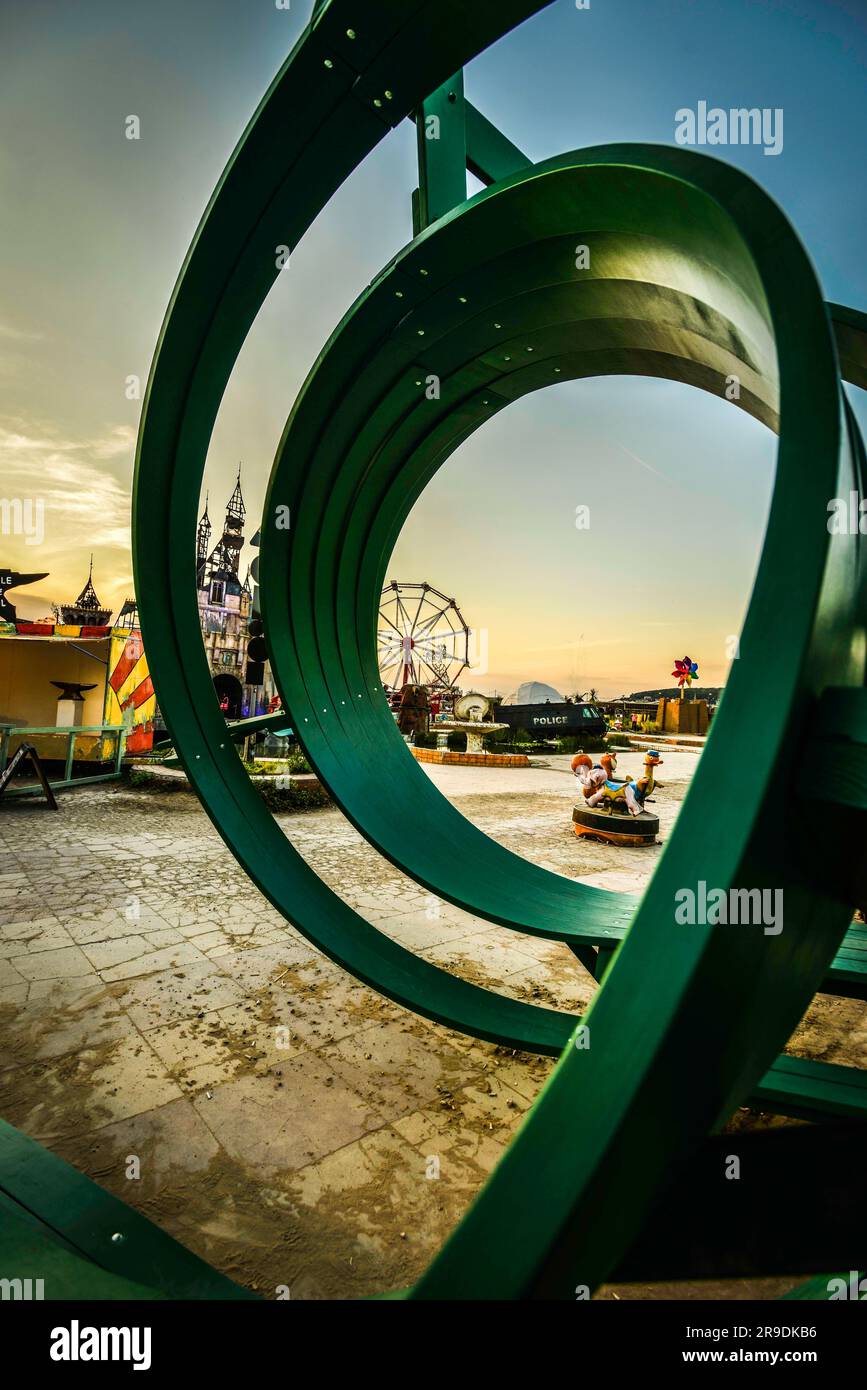 Twisted bench at Dismaland Stock Photo - Alamy