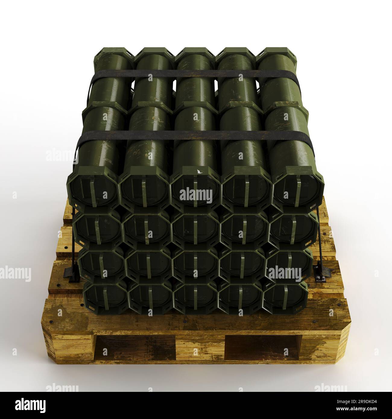 3D rendering of a wooden pallet filled with realistic looking green ...