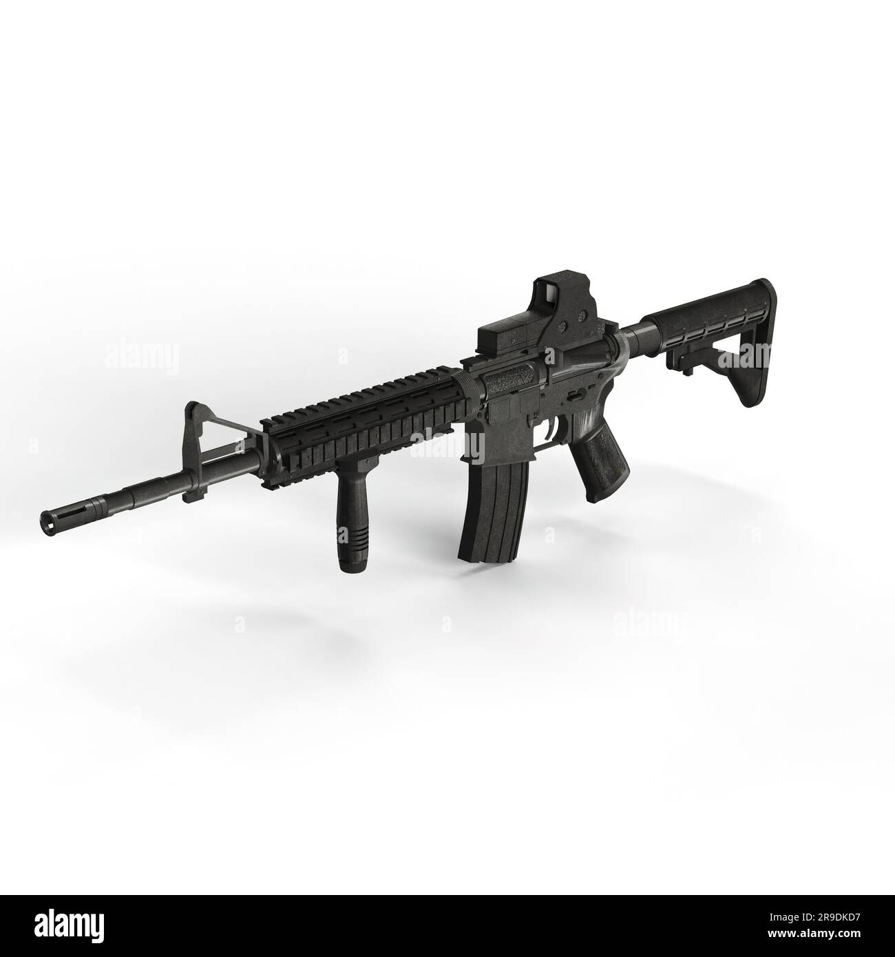A 3D render of a military-style gun rifle isolated on a white ...