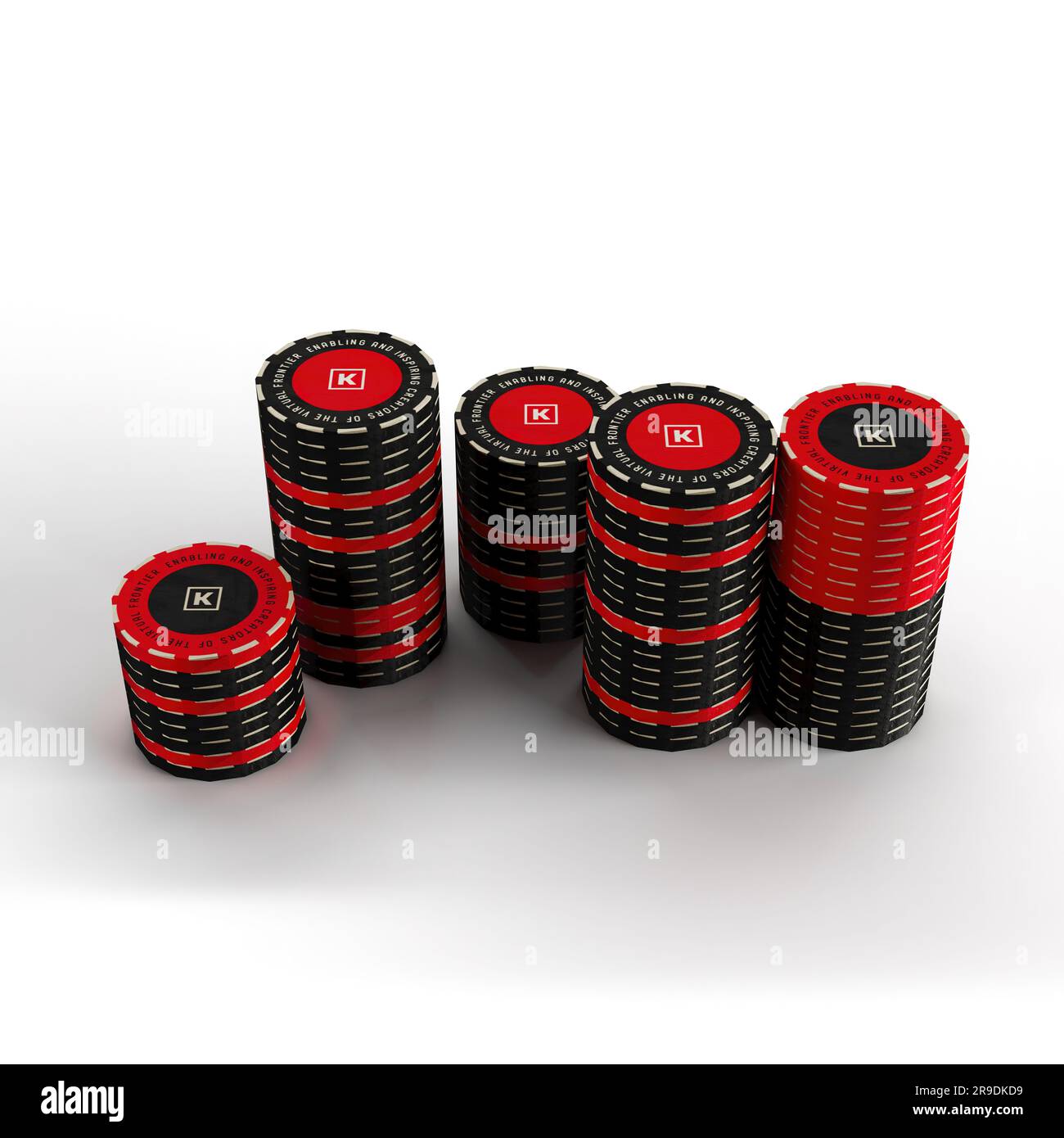 A realistic 3D render of stacks of red and black virtual frontier ...