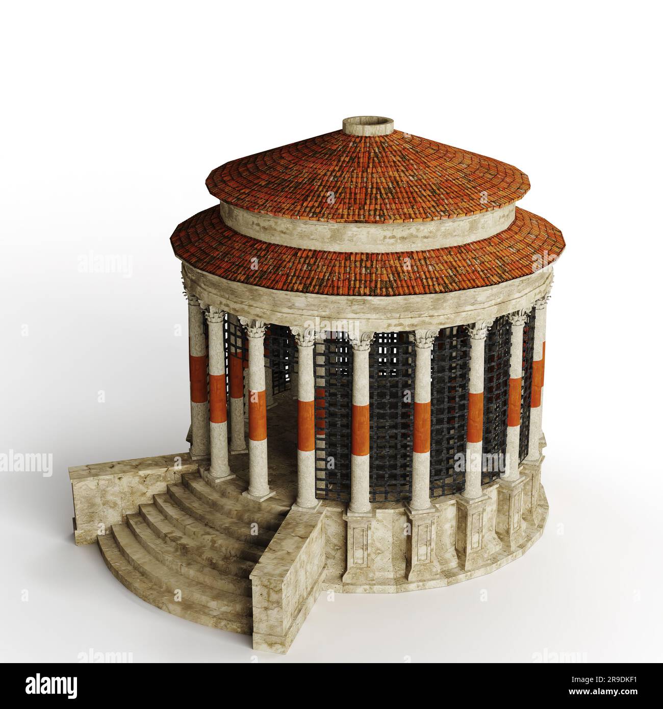 A 3D rendering of a detailed stone-constructed building with ornamental ...