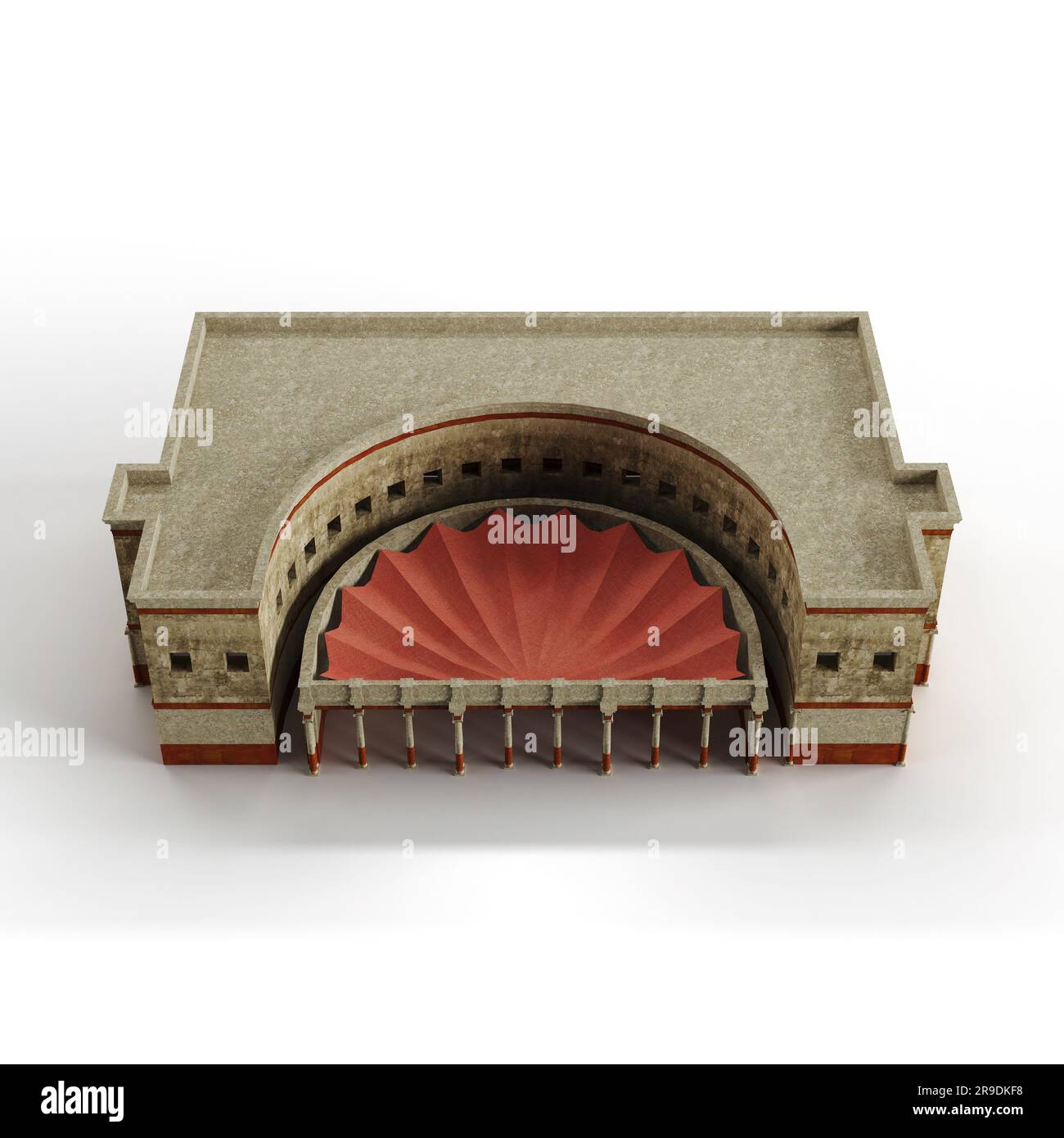3D render of an old style theatre building with ornate columns against ...