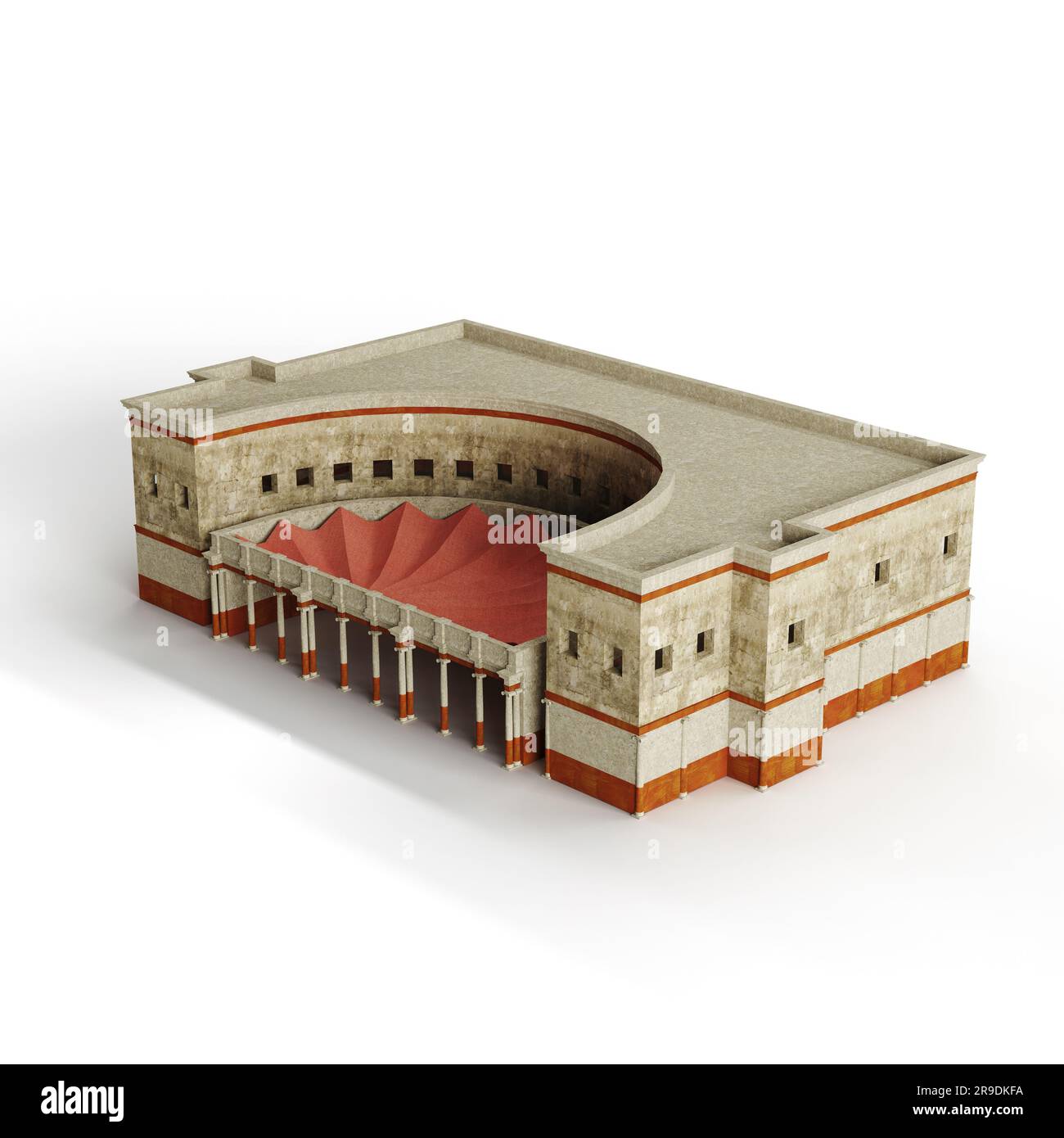 A 3D render of a historic theatre building with columns on the white ...