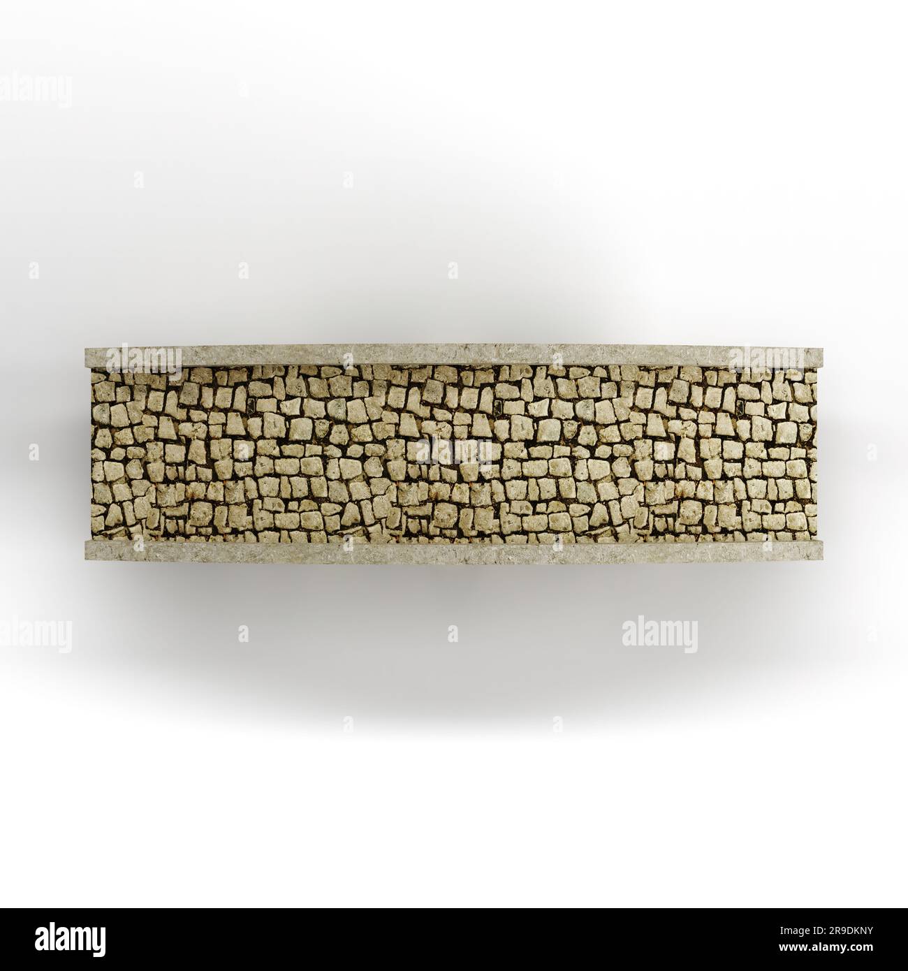A 3D render of a top view of an old stone bridge walkway on the white ...