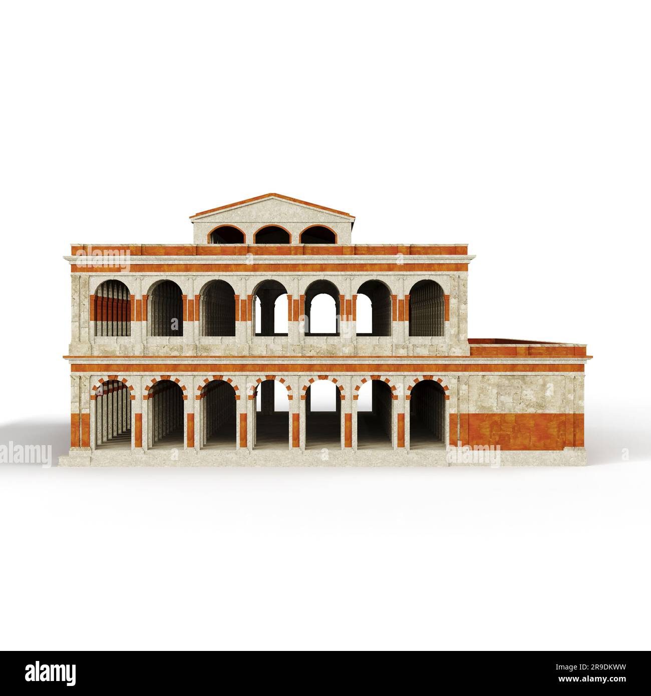 3D render of an intricate brick structure featuring multiple arched ...
