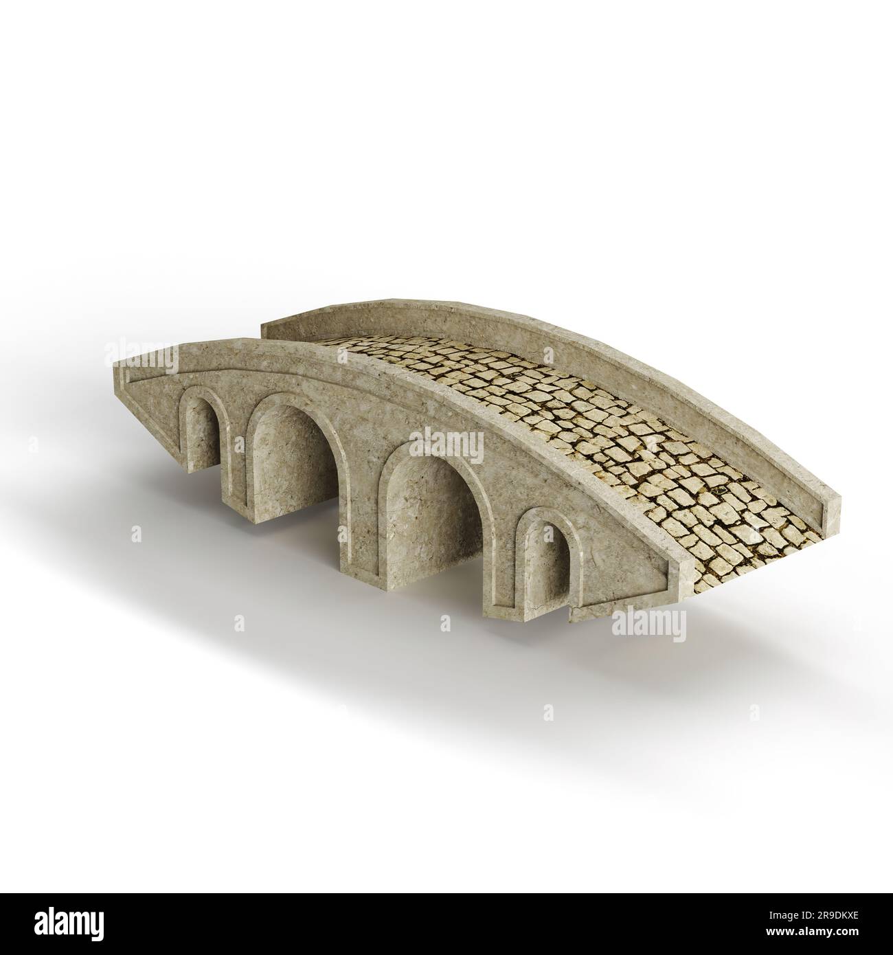 A 3D render of an ancient stone bridge with multiple arches on the ...