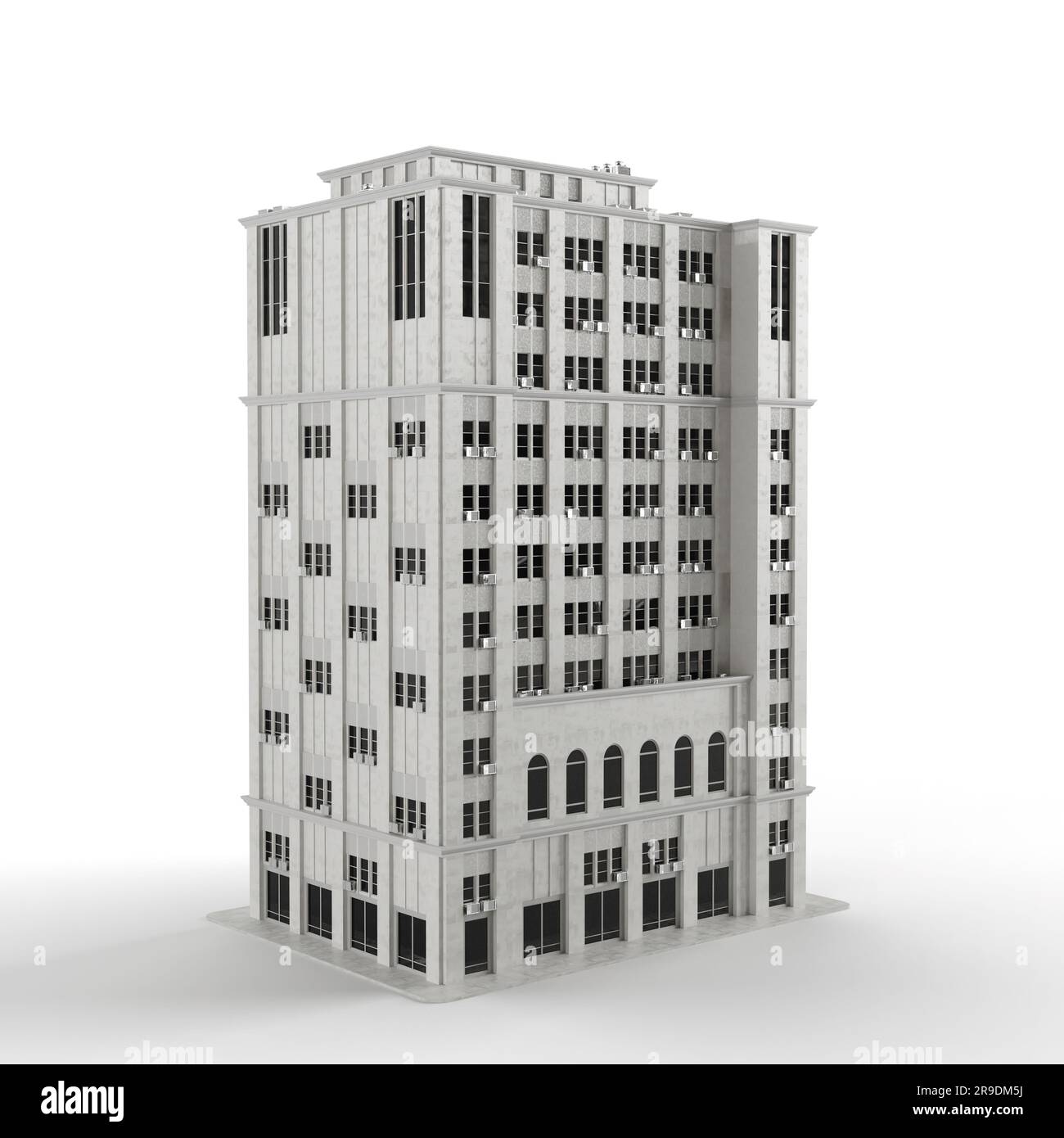 A 3D render of a gray modern building isolated on the white background ...