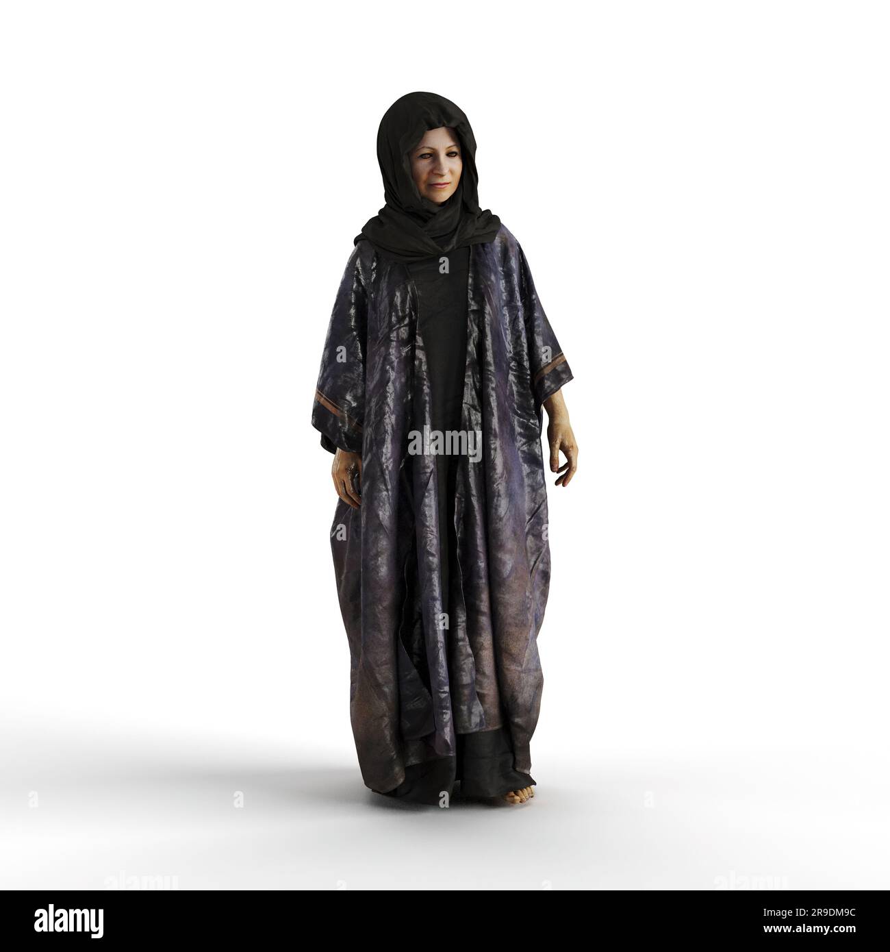 A 3D rendered image of a person wearing an ancient-style robe and a ...