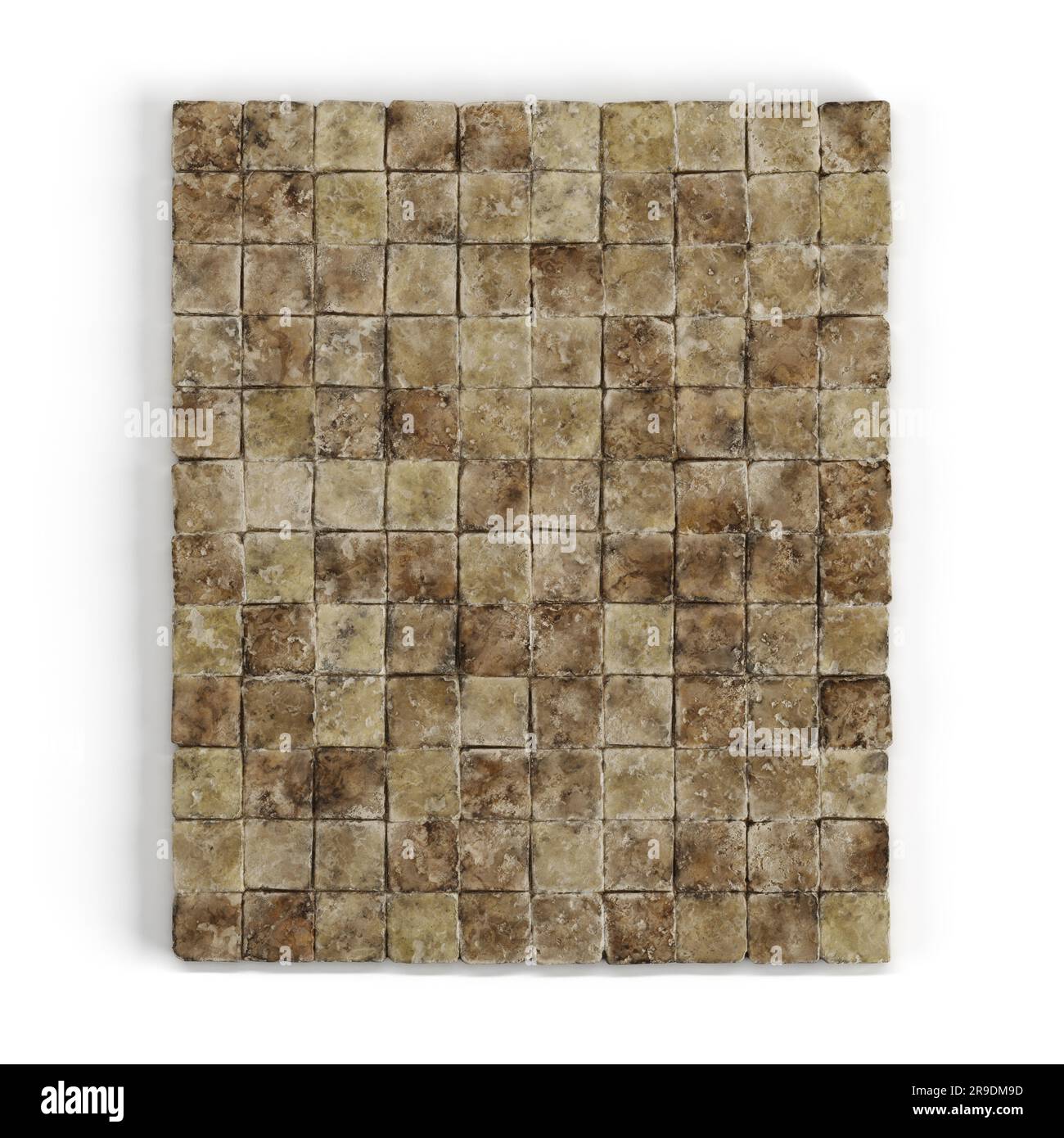 A 3D render of a stone tile with multiple squares on the white ...