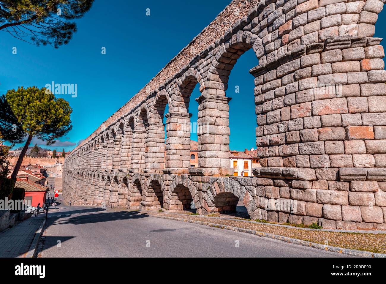 The ancient Roman aqueduct of Segovia, one of the best-preserved ...