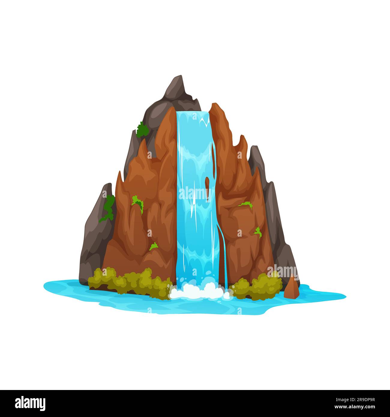 Cartoon waterfall water cascade, vector nature landscape of mountain ...