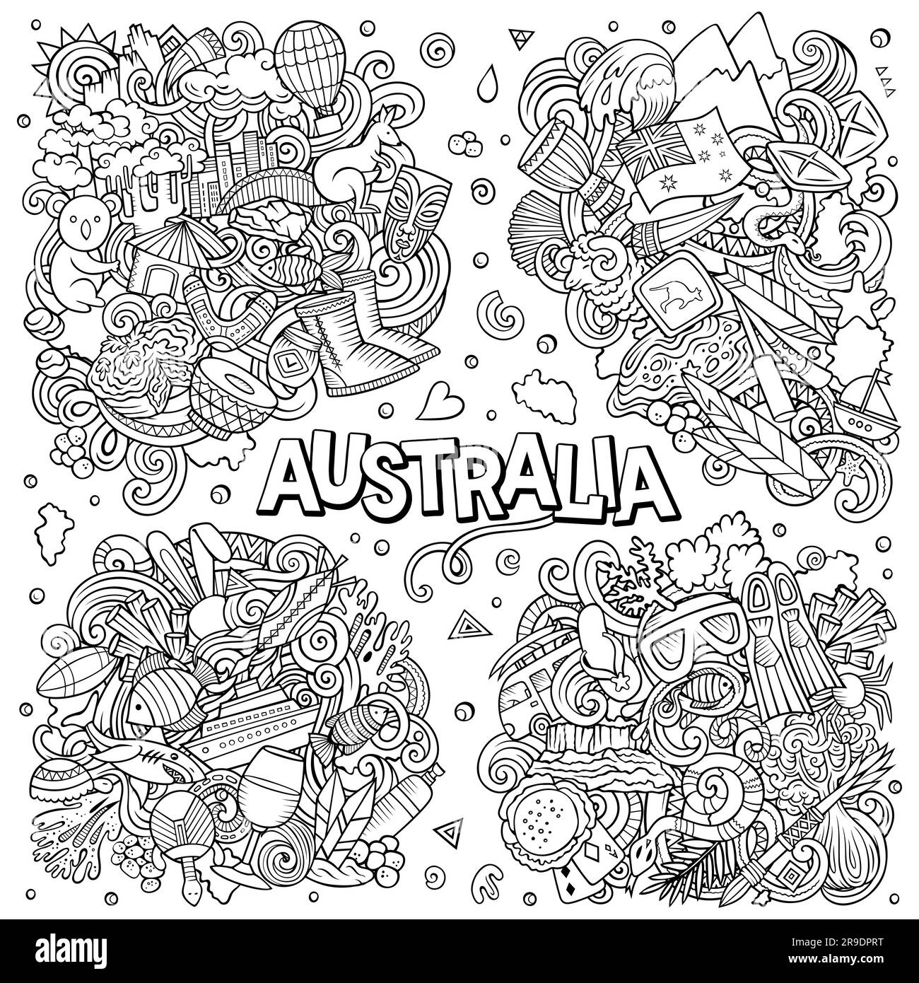 Australia cartoon vector doodle designs set. Sketchy detailed ...