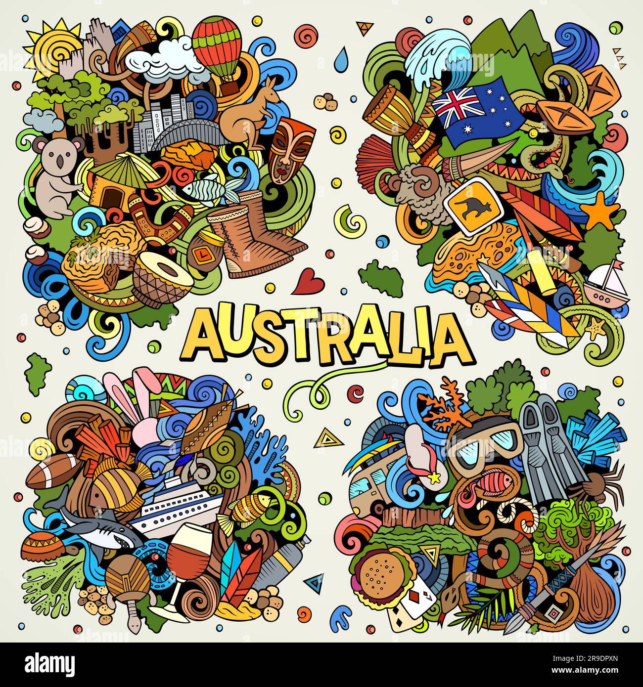 Australia cartoon vector doodle designs set. Colorful detailed ...