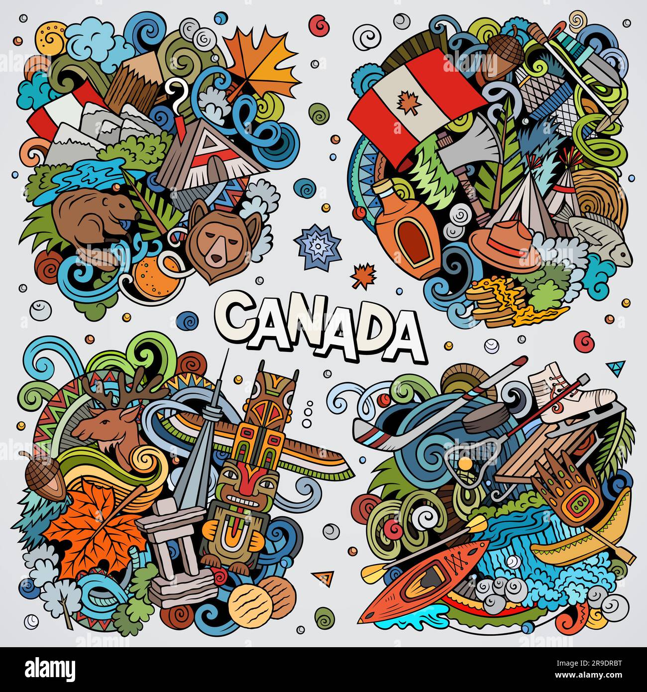 Canada cartoon vector doodle designs set. Colorful detailed ...
