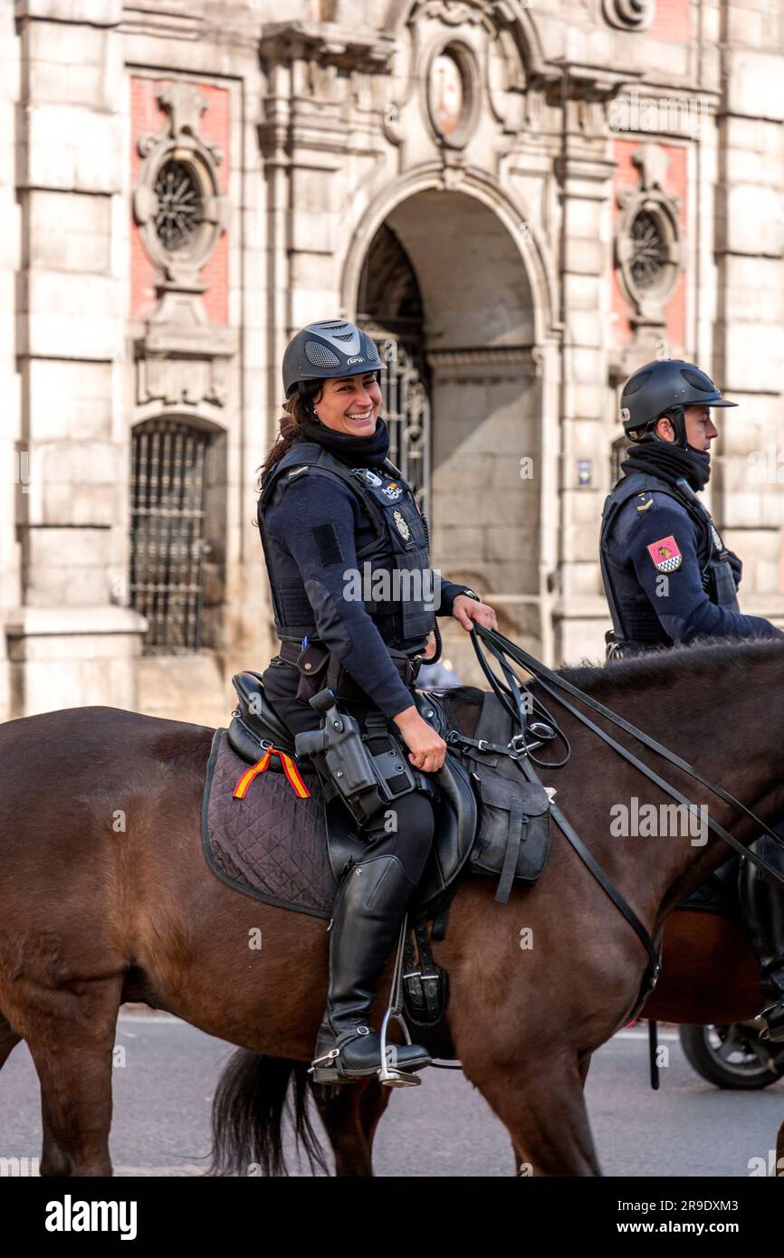 Madrid, Spain - FEB 16, 2022: Spanish mounted police forces patrolling ...