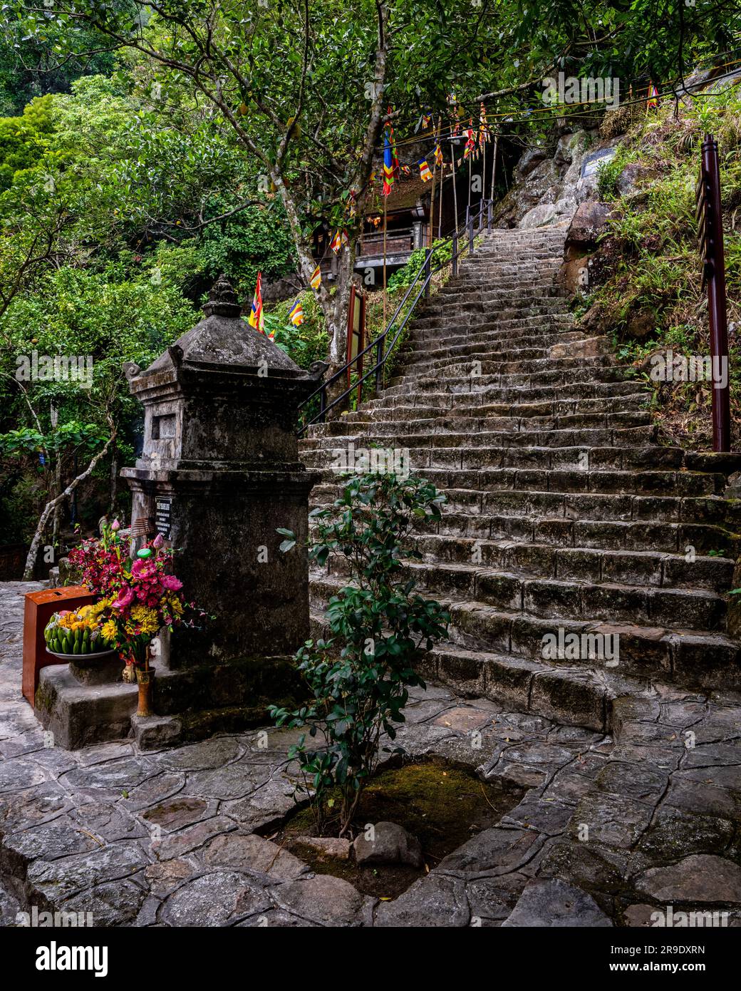The Asian Buddhist Temple Shrine with stairs leading up to temple at ...