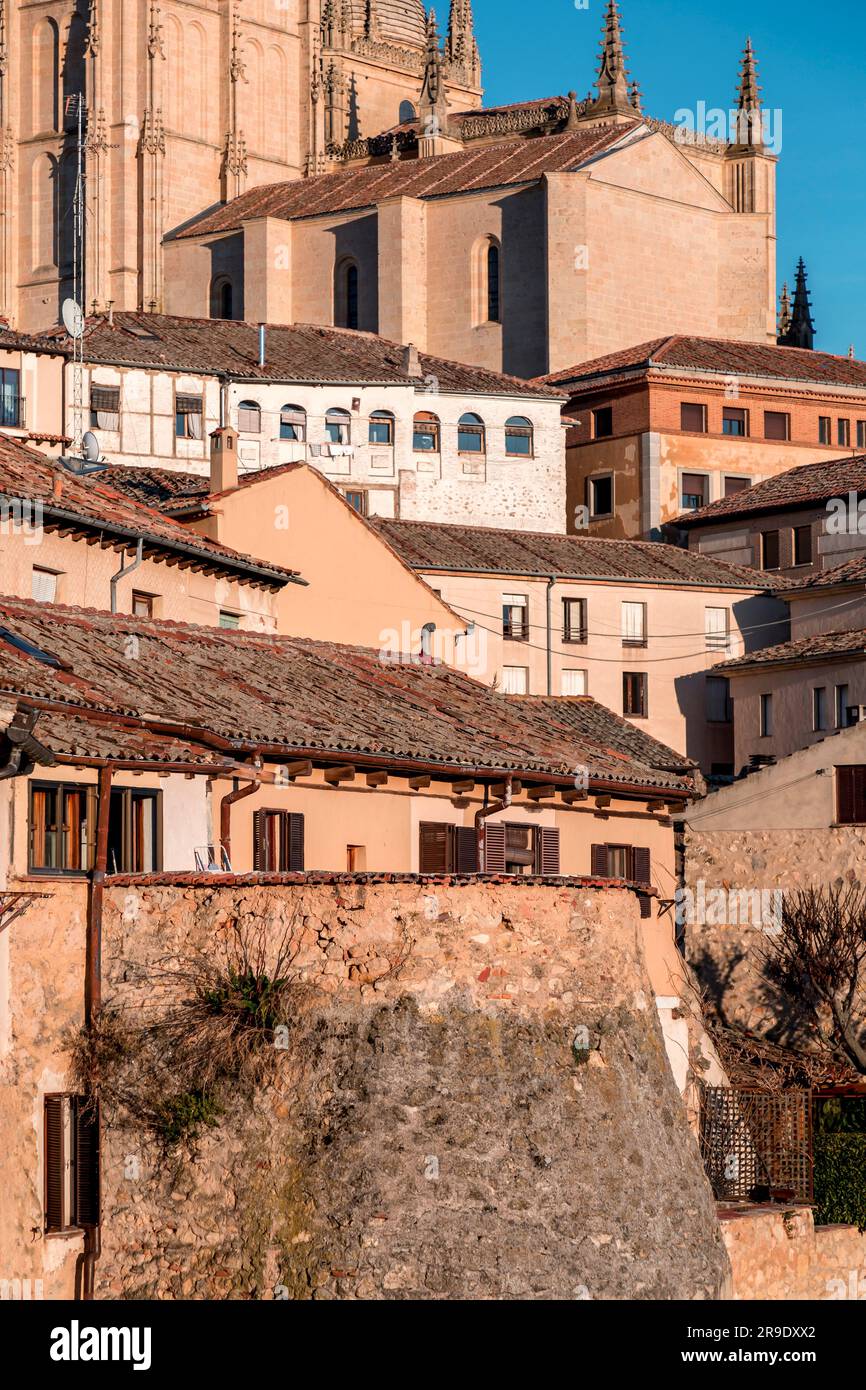 Traditional Spanish architecture in the old town of Segovia, Castile ...