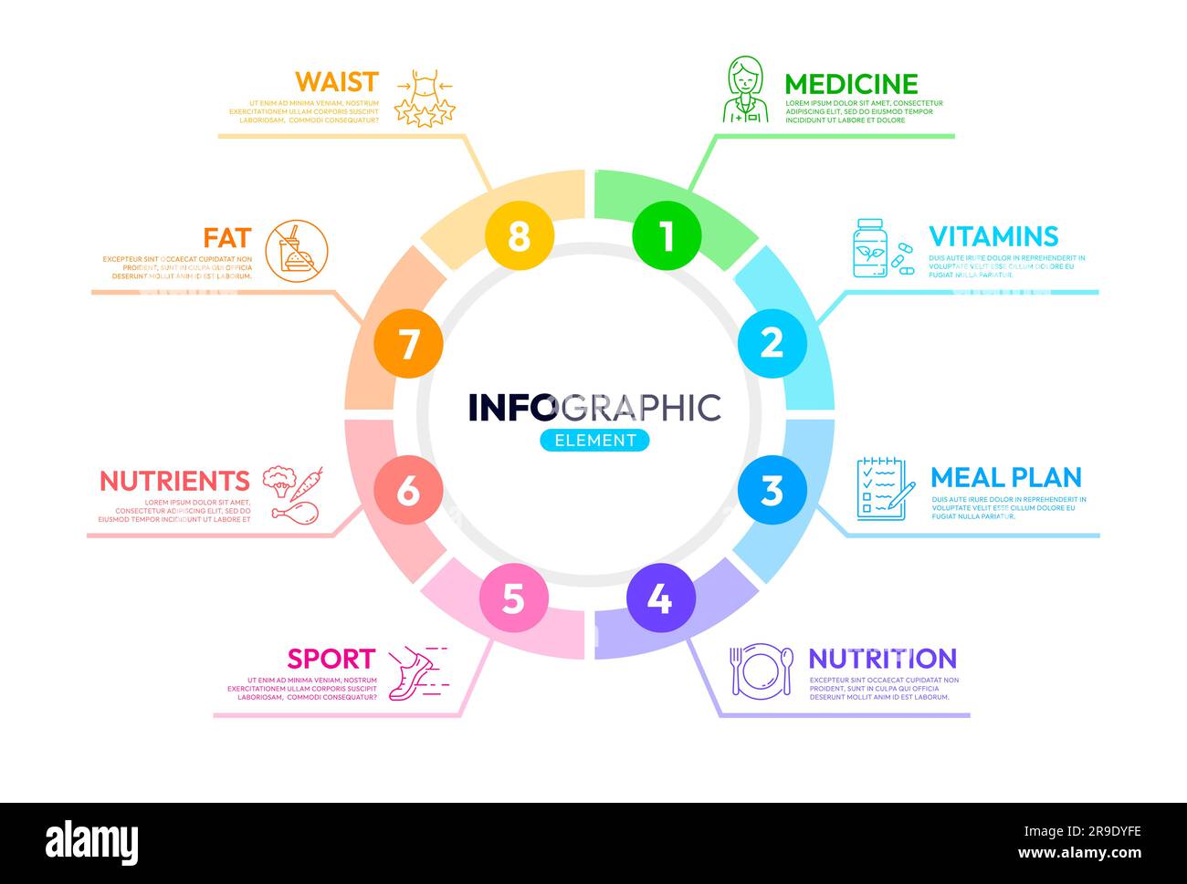 Health care infographics on diet and nutrition, vitamins and weight ...