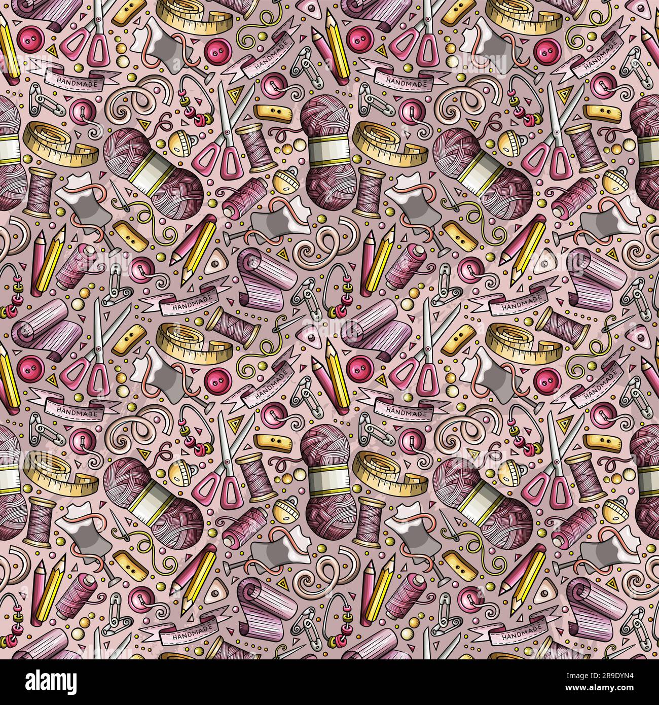 Handmade doodles seamless pattern. Sewing and knitting background ...