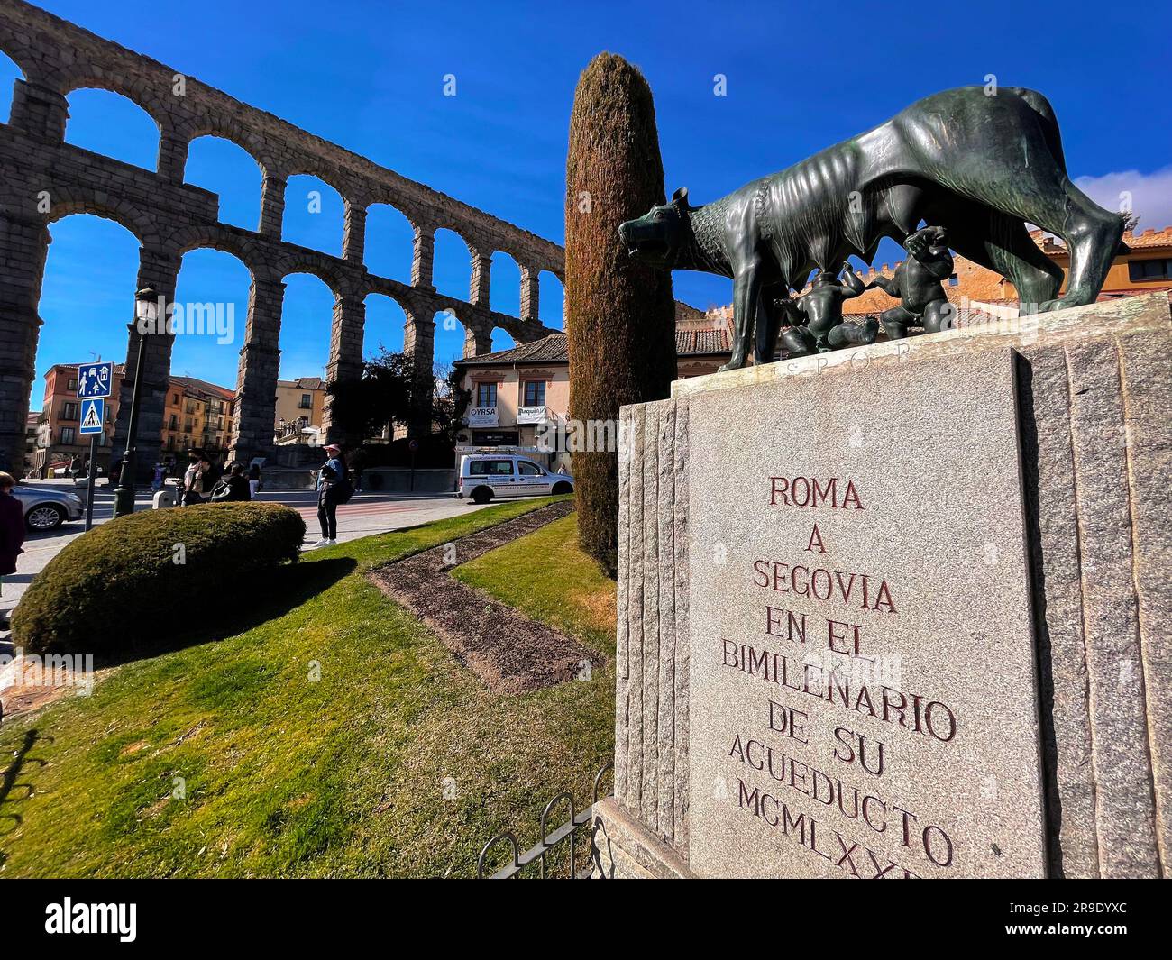 Segovia, Spain-February 18, 2022: The Capitoline Wolf statue under the ...