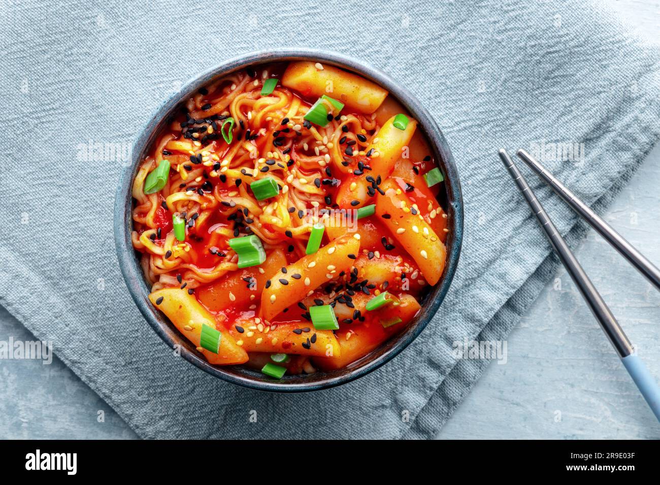 Rabokki, tteokbokki or topokki with ramen, Korean street food, spicy ...