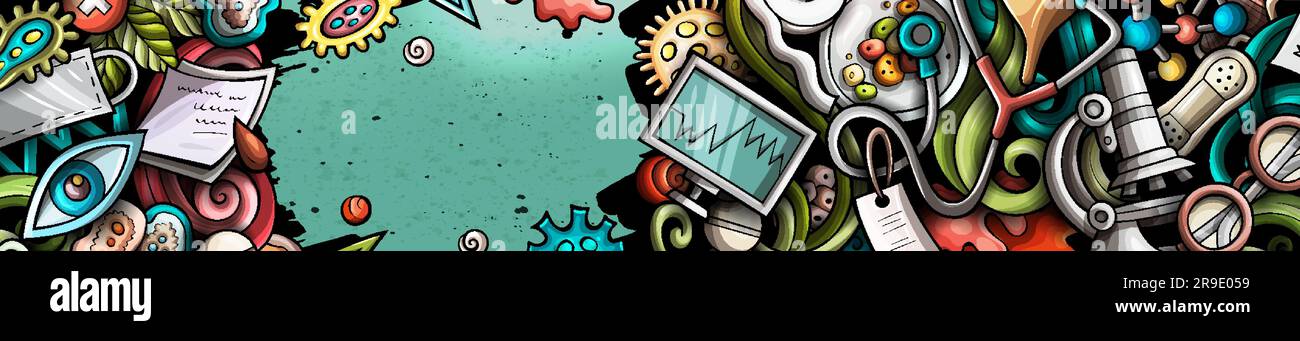 Medicine hand drawn doodle banner. Cartoon vector detailed flyer ...