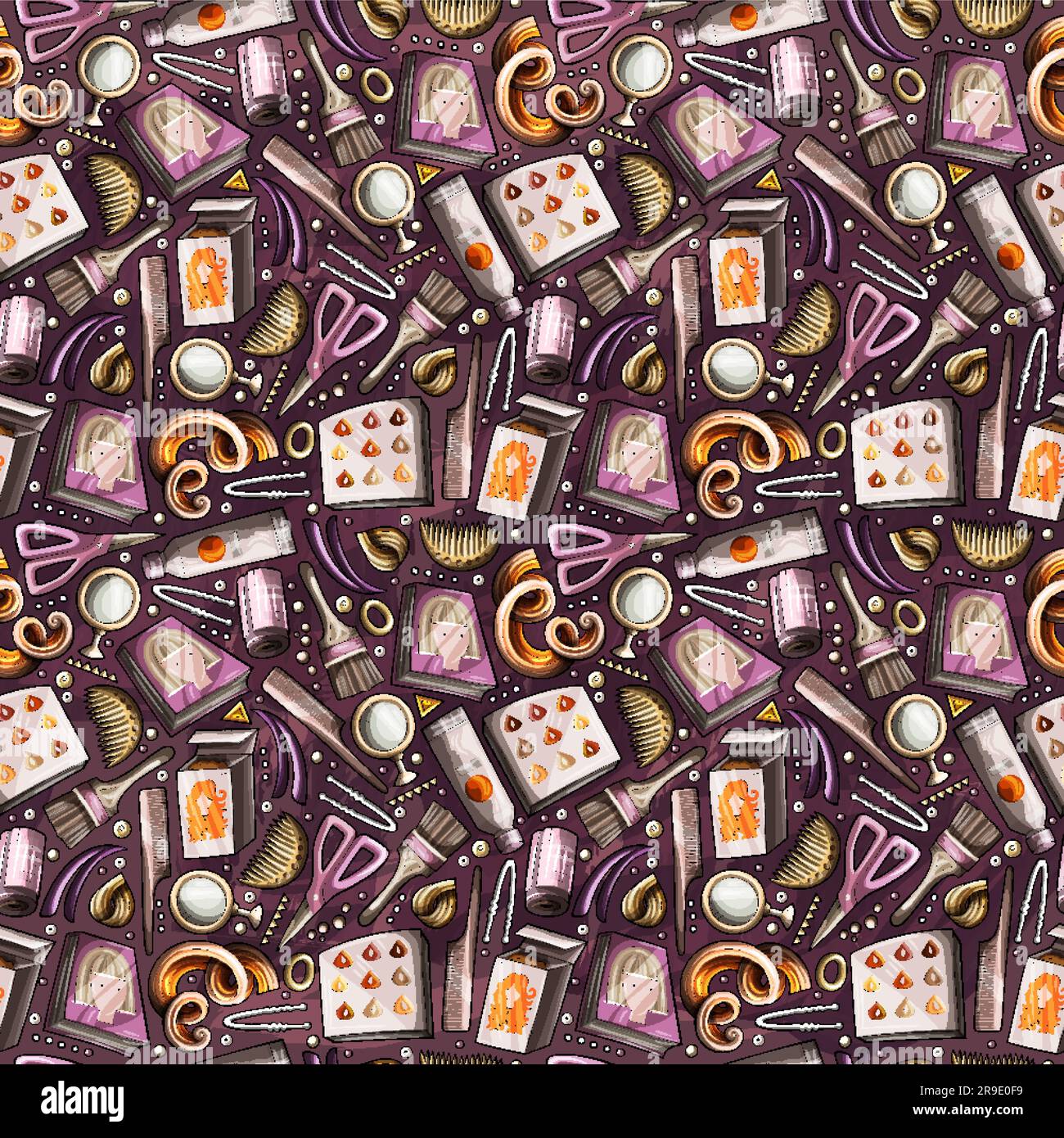 Hair Salon doodles seamless pattern. Hairstyle background. Cartoon ...