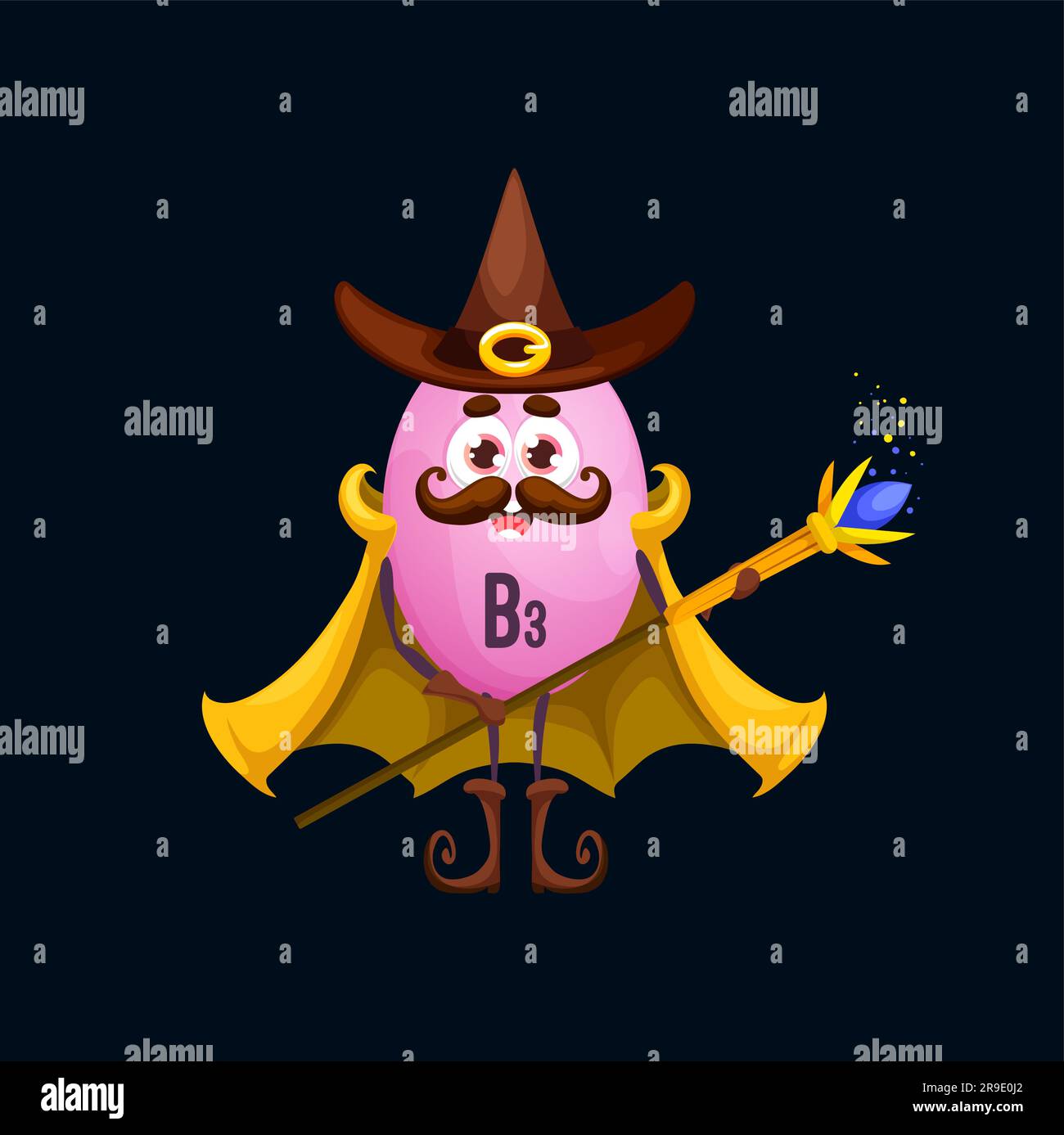 Cartoon vitamin B3 wizard character personage. Vector niacin capsule in ...