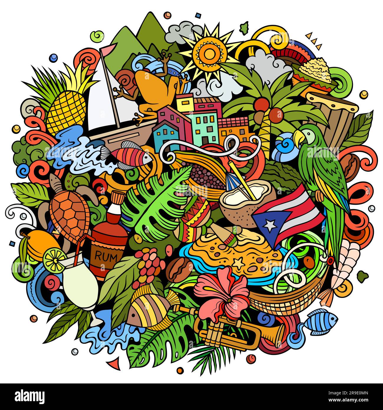 Puerto Rico cartoon doodle illustration Stock Vector Image & Art - Alamy