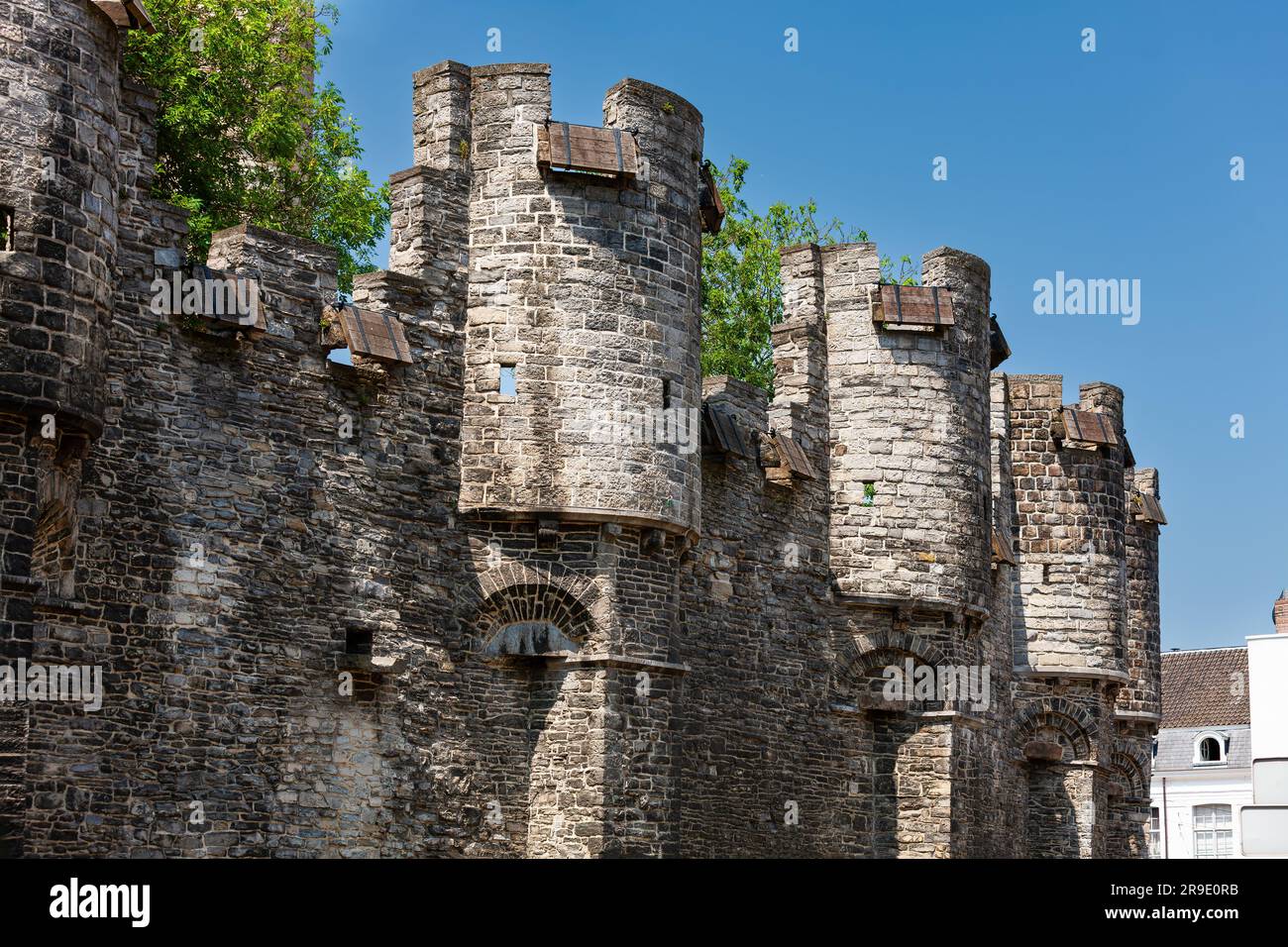 Gravensteen castle in Ghent, Belgium. "Count's Stone". Outer wall ...