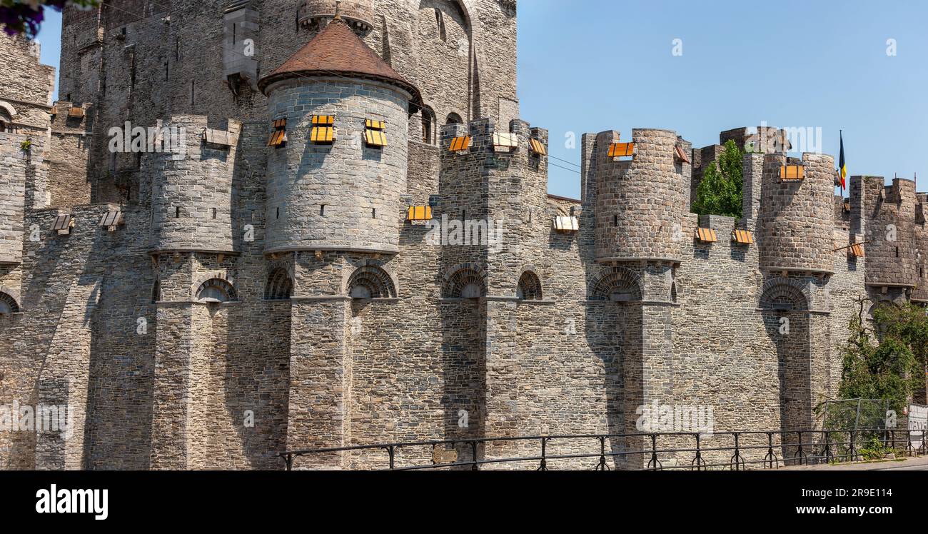 Gravensteen castle in Ghent, Belgium. "Count's Stone". Southern wall of ...