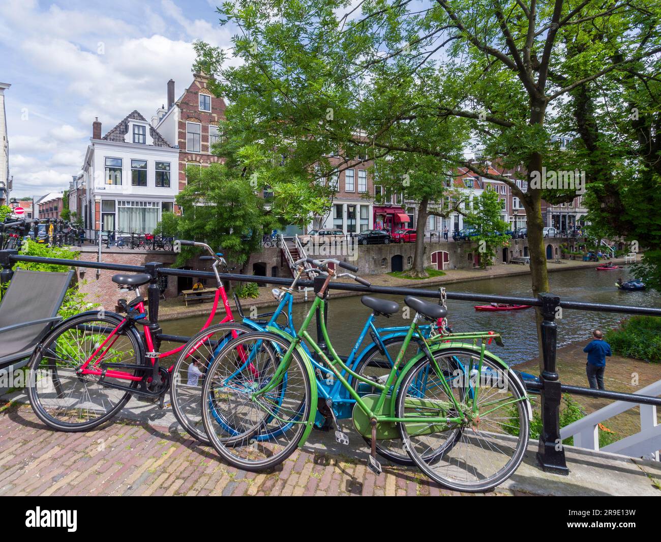 Bicycles on a bridge over the Oudegracht (Old Canal) through the ...