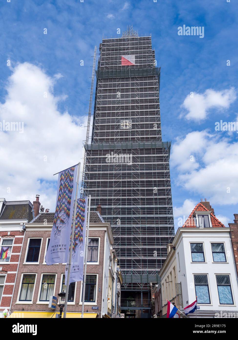 The Dom Tower in the Dutch city of Utrecht covered in scaffolding ...