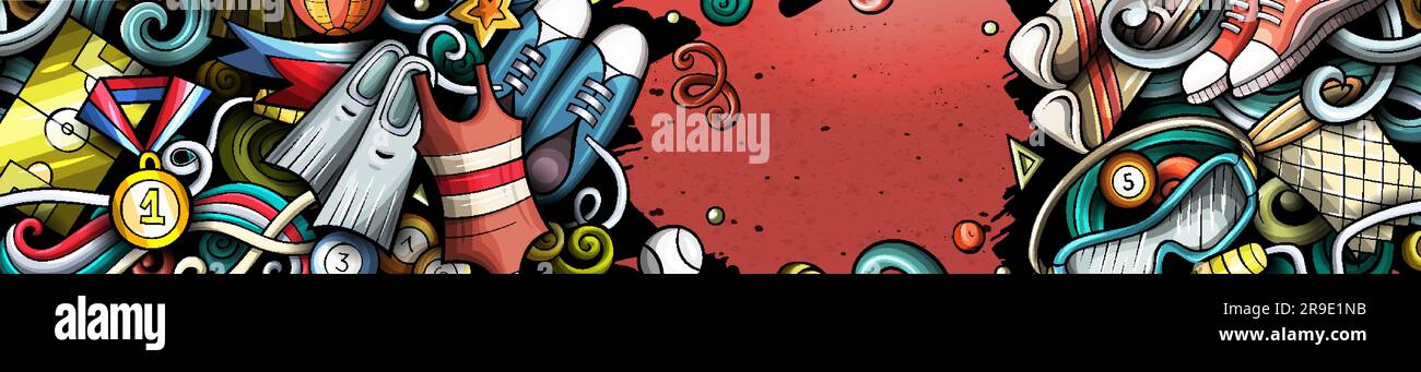 Sports hand drawn doodle banner. Cartoon detailed flyer. Athletic ...