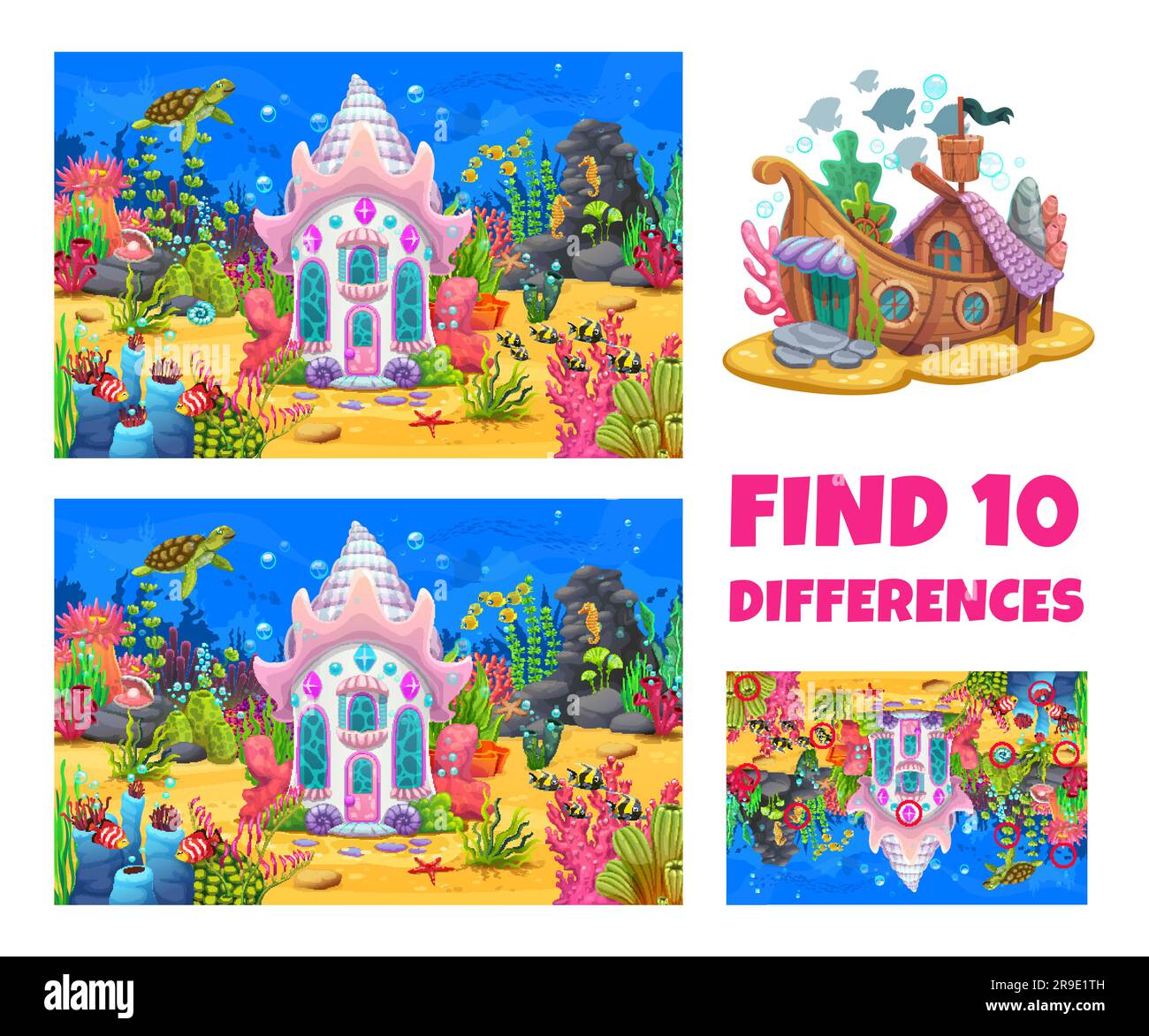 Find ten differences on underwater landscape. Difference search kids ...