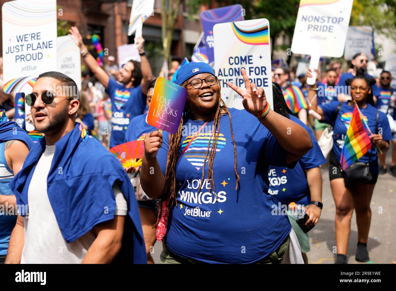 Participants from Jet Blue airlines walk in the NYC Pride March, Sunday ...