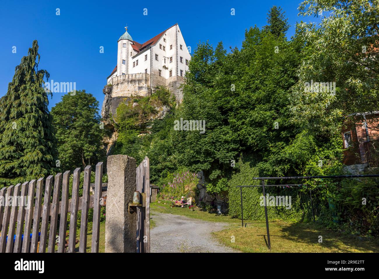 Hohnstein Castle from the 12th century towers above the town of the ...