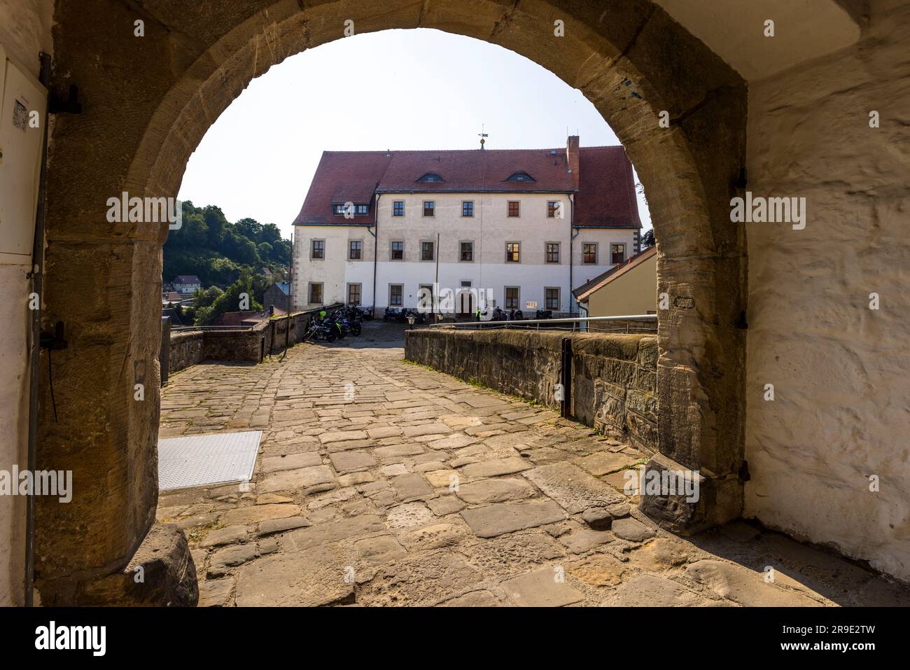 View through the gate to the courtyard of Hohnstein Castle.The castle ...