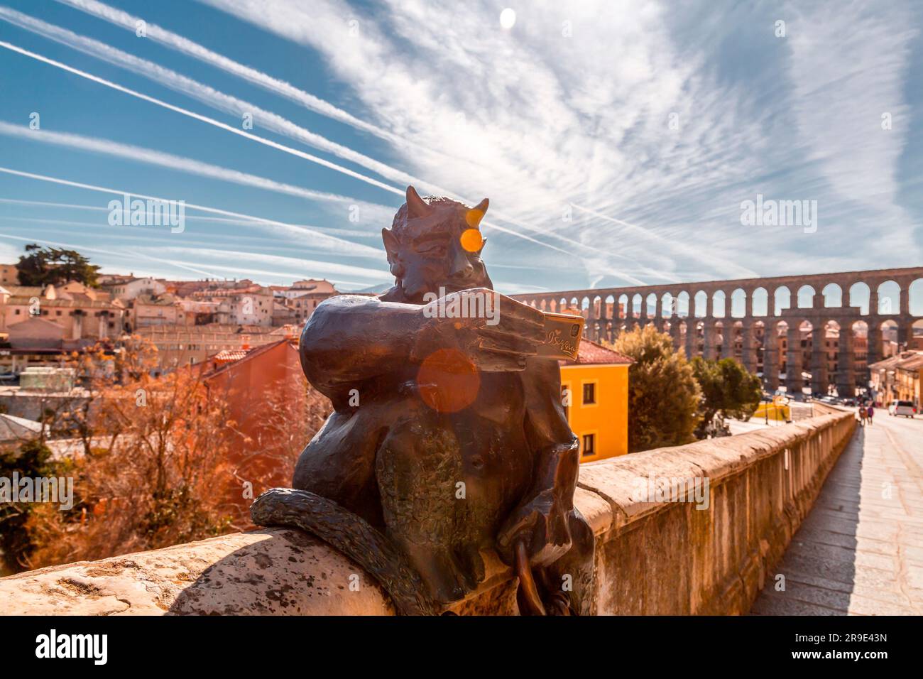 Segovia, Spain - FEB 18, 2022: Funny sculpture of a devil taking a ...