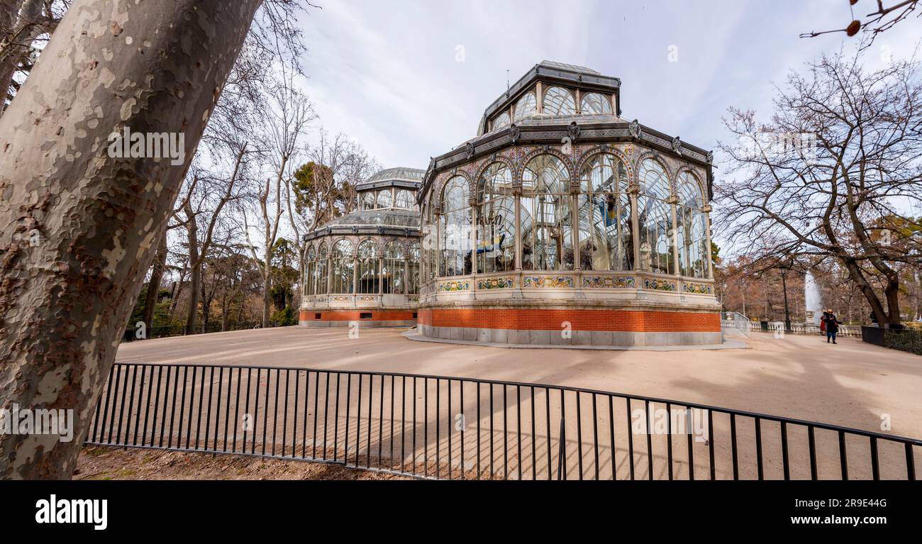 Madrid, Spain - FEB 16, 2022: El Palacio de Cristal, The Glass Palace ...