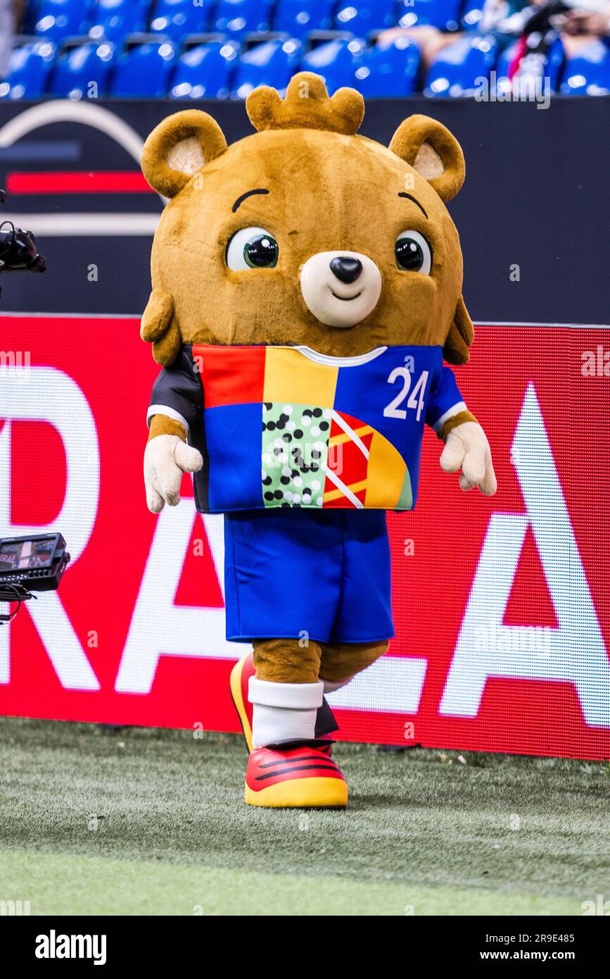 Gelsenkirchen, Veltins Arena, 20.06.23: New EM Mascot as teddy bear ...