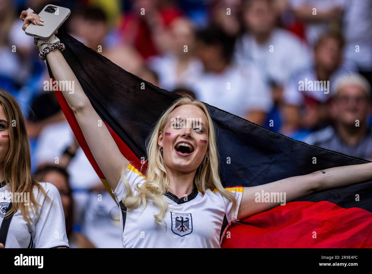 Gelsenkirchen, Veltins Arena, 20.06.23: Female fan with german flag ...