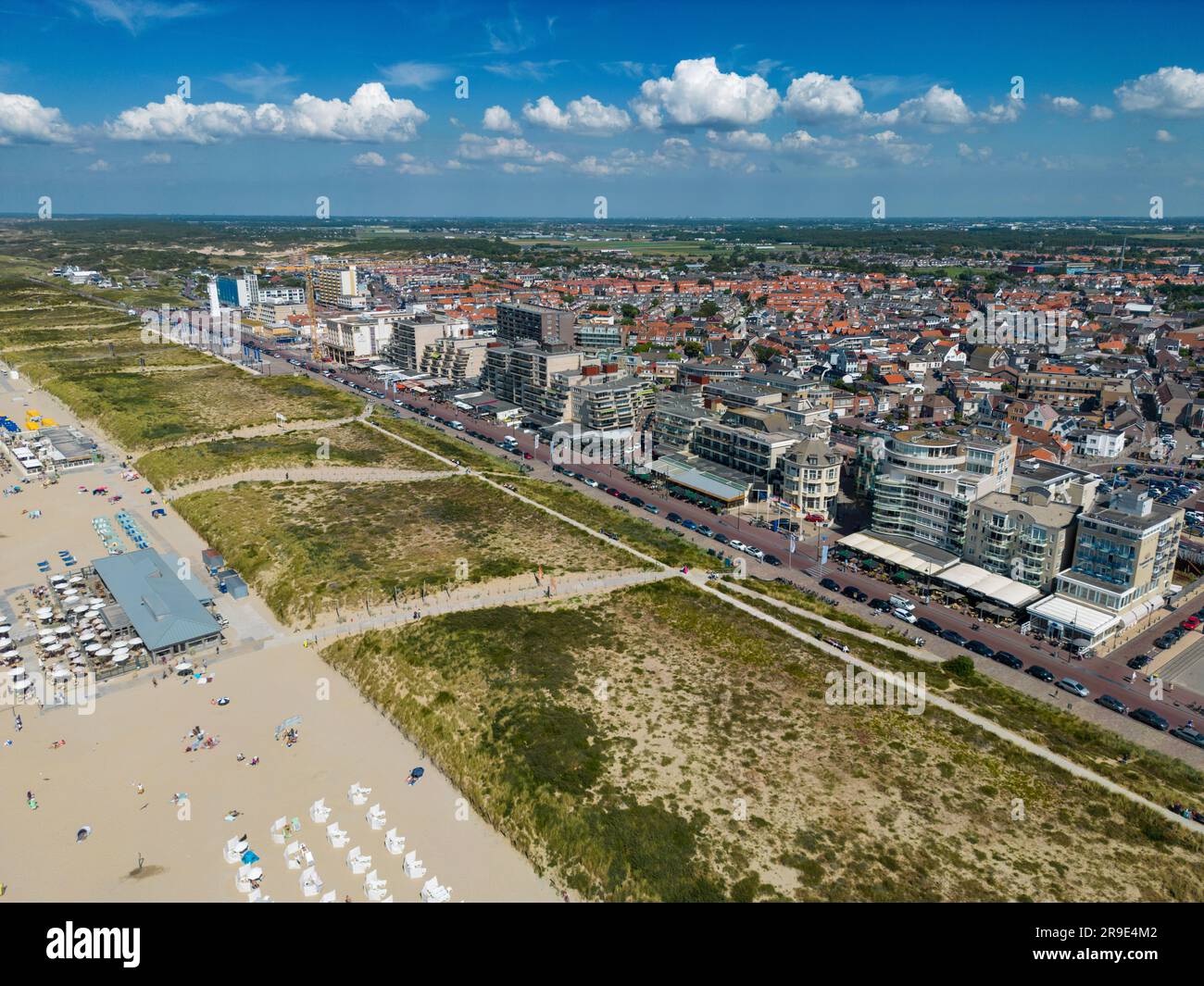 Aerial drone photo of the boulevard and town of Noordwijk in the ...
