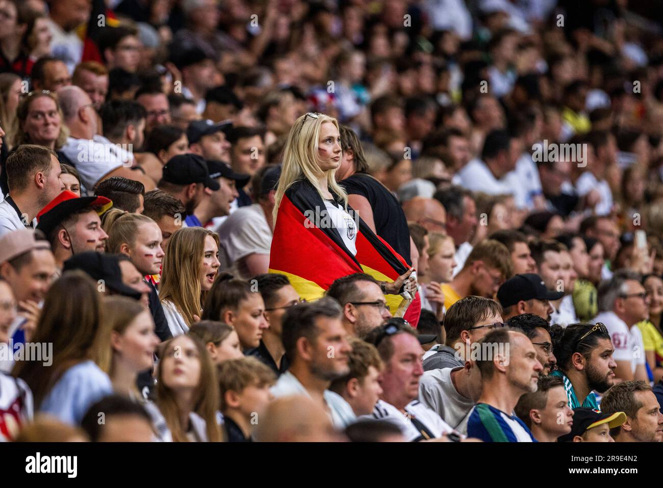 Gelsenkirchen, Veltins Arena, 20.06.23: Female fan with german flag is ...
