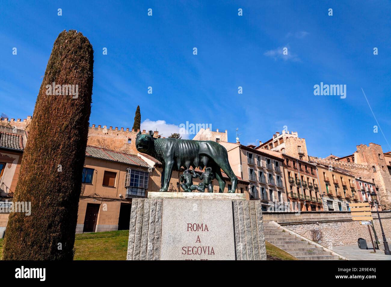 Segovia, Spain-February 18, 2022: The Capitoline Wolf statue under the ...
