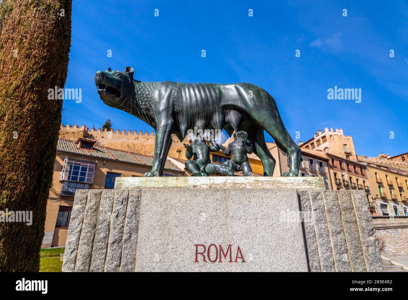 Segovia, Spain-February 18, 2022: The Capitoline Wolf statue under the ...